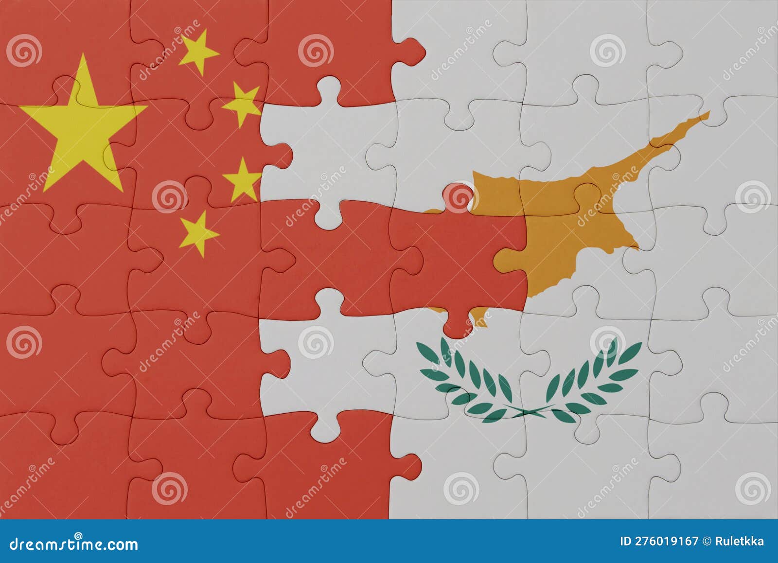 Puzzle with the National Flag of Cyprus and China . Macro Stock Image ...