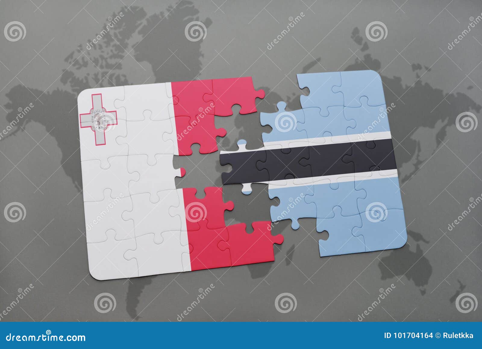 Puzzle with the National Flag of Malta and Botswana on a World Map ...