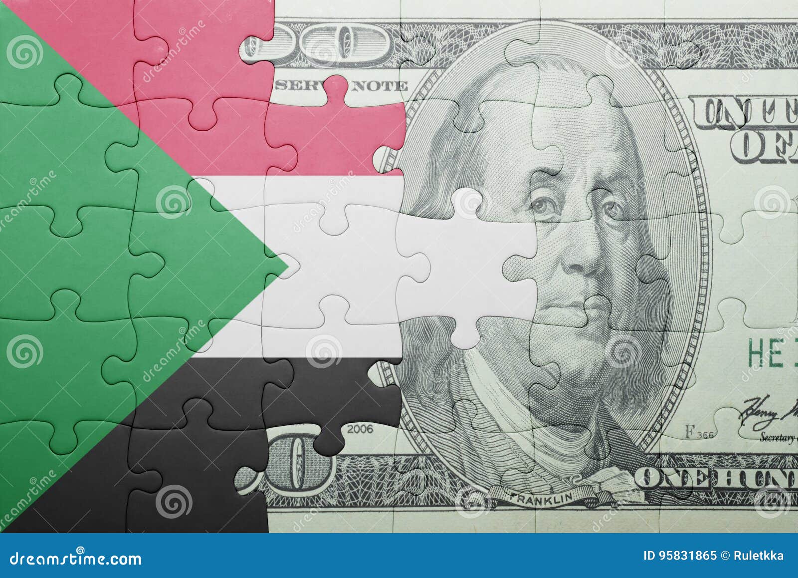 Puzzle with the National Flag of Sudan and Dollar Banknote Stock Image ...
