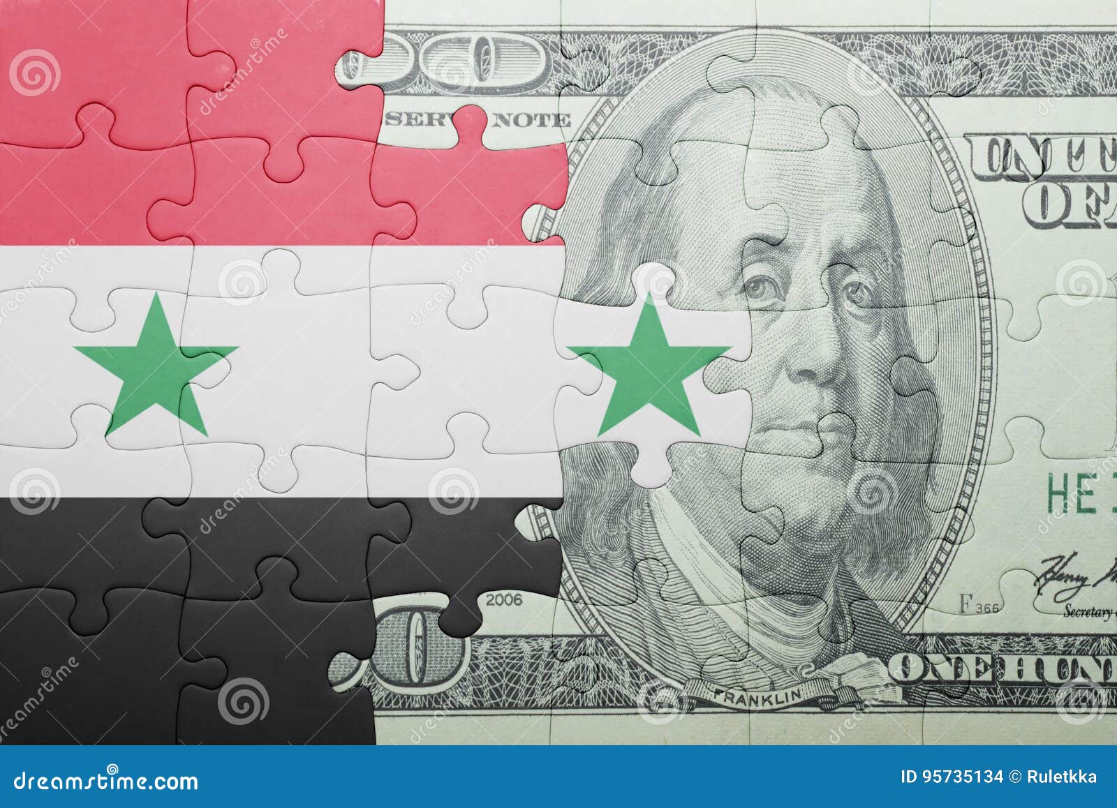 Puzzle with the National Flag of Syria and Dollar Banknote Stock Photo ...