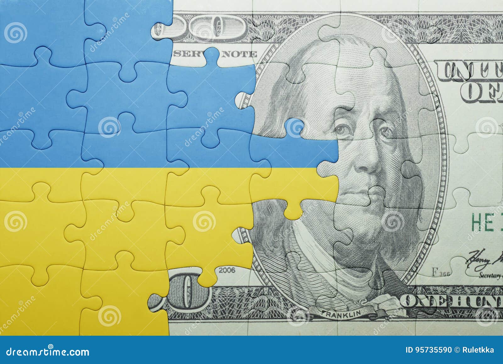 Puzzle with the National Flag of Ukraine and Dollar Banknote Stock ...