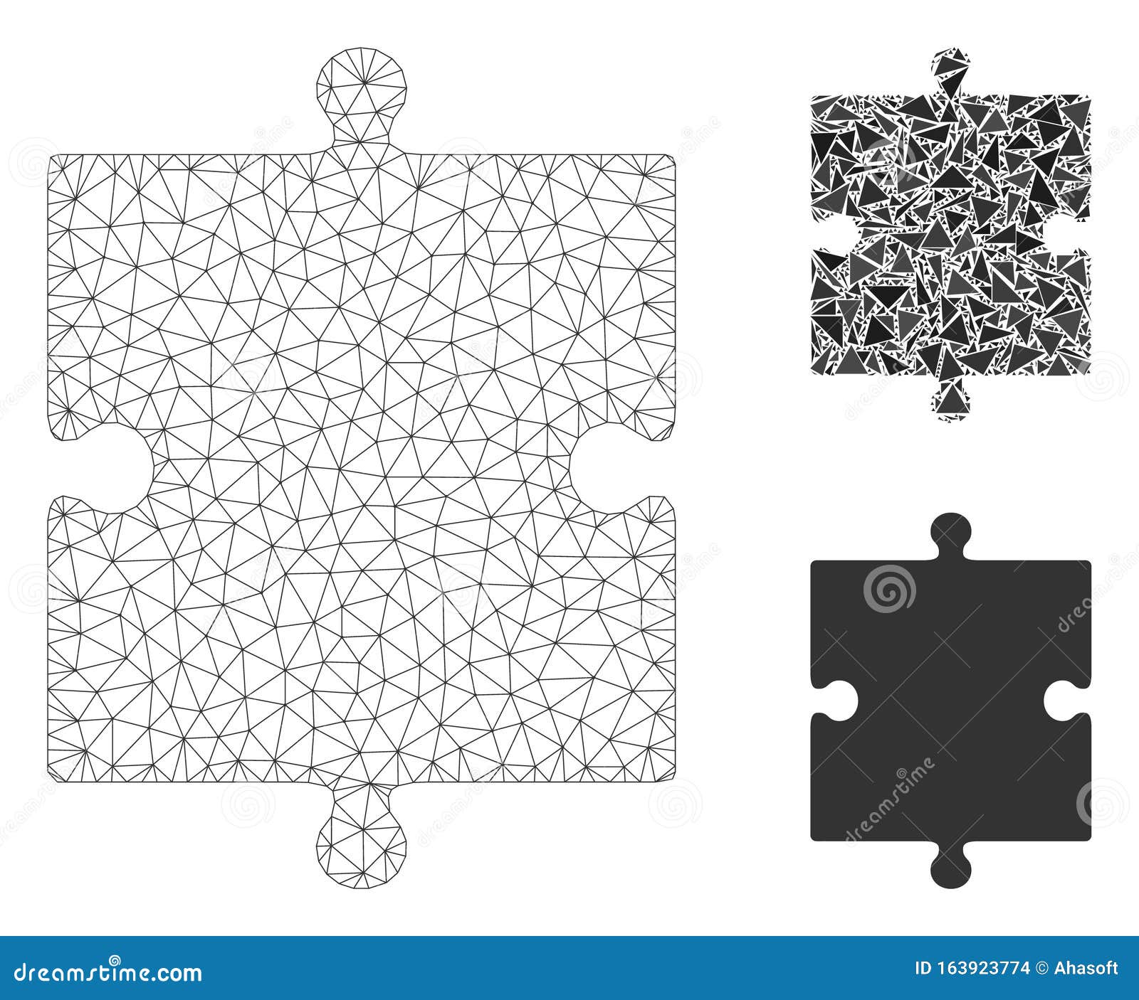 Puzzle Part Vector Mesh Network Model And Triangle Mosaic Icon Stock