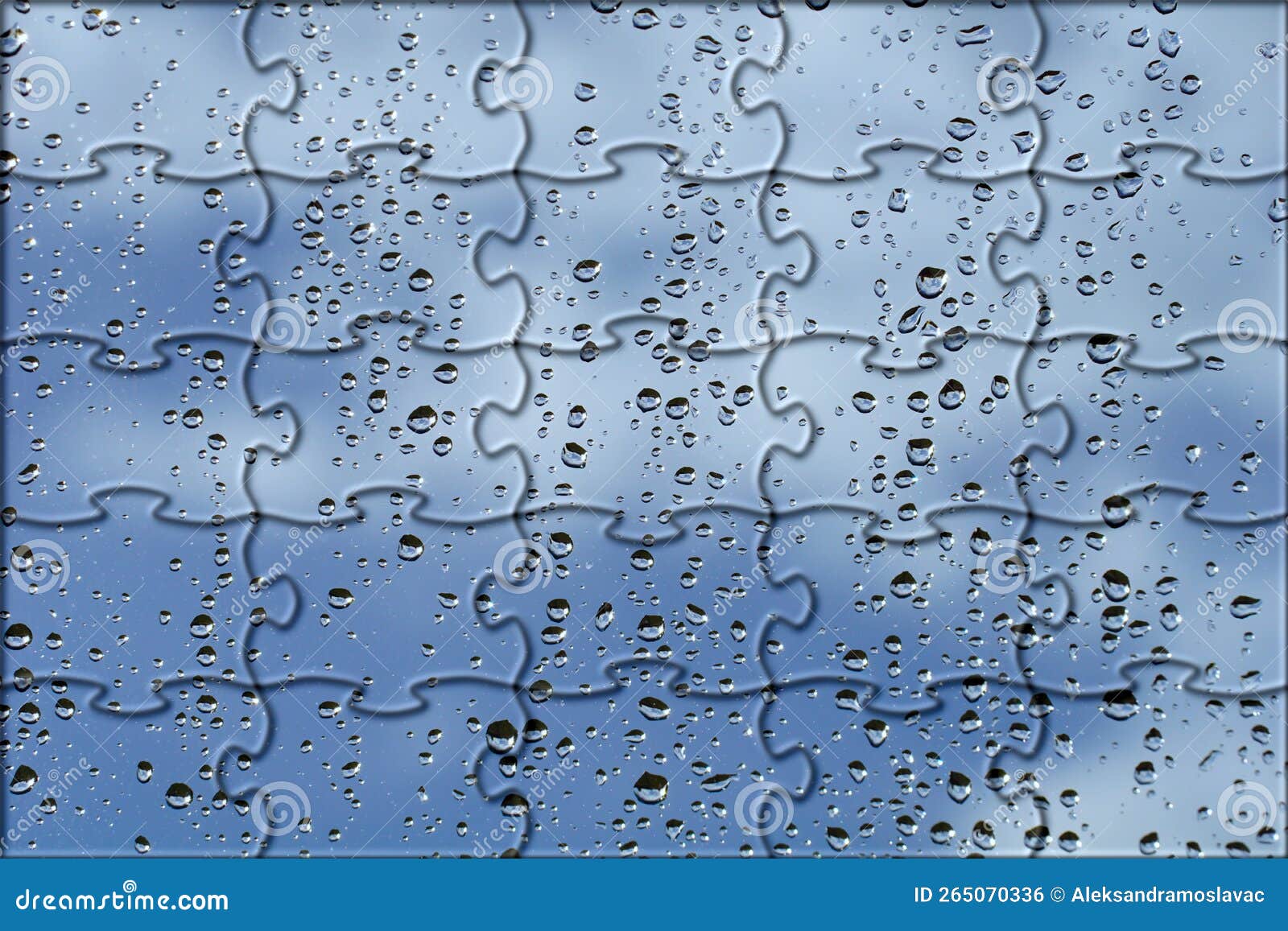 Puzzle Pattern with Rain Drops on the Glass Surface with Blue Sky ...