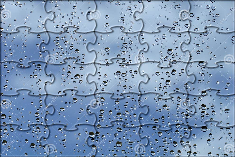 Puzzle Pattern with Rain Drops on the Glass Surface with Blue Sky ...