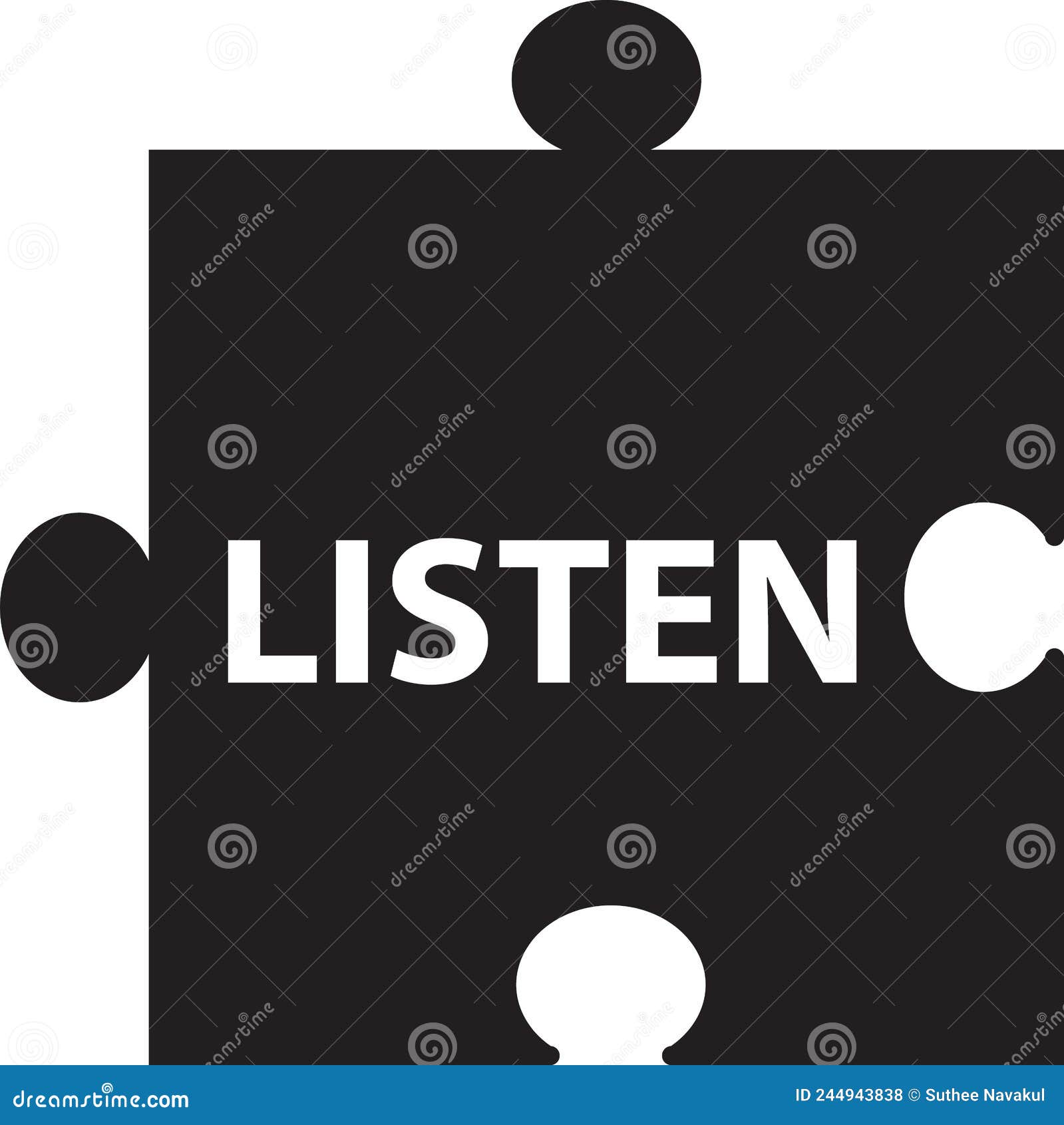Listen Word Lettering. Black Ink. Vector Illustration. Isolated On ...