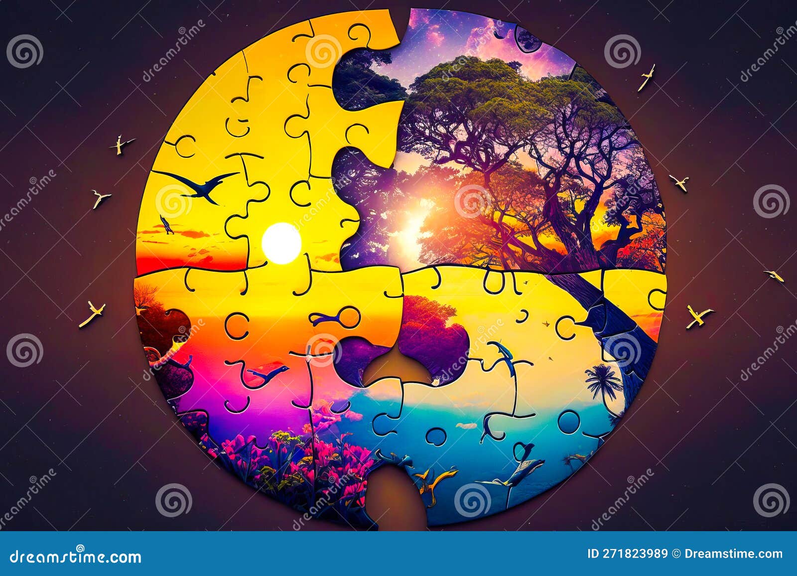 Puzzle Piece with the Sun and Trees in it. Generative AI Stock ...