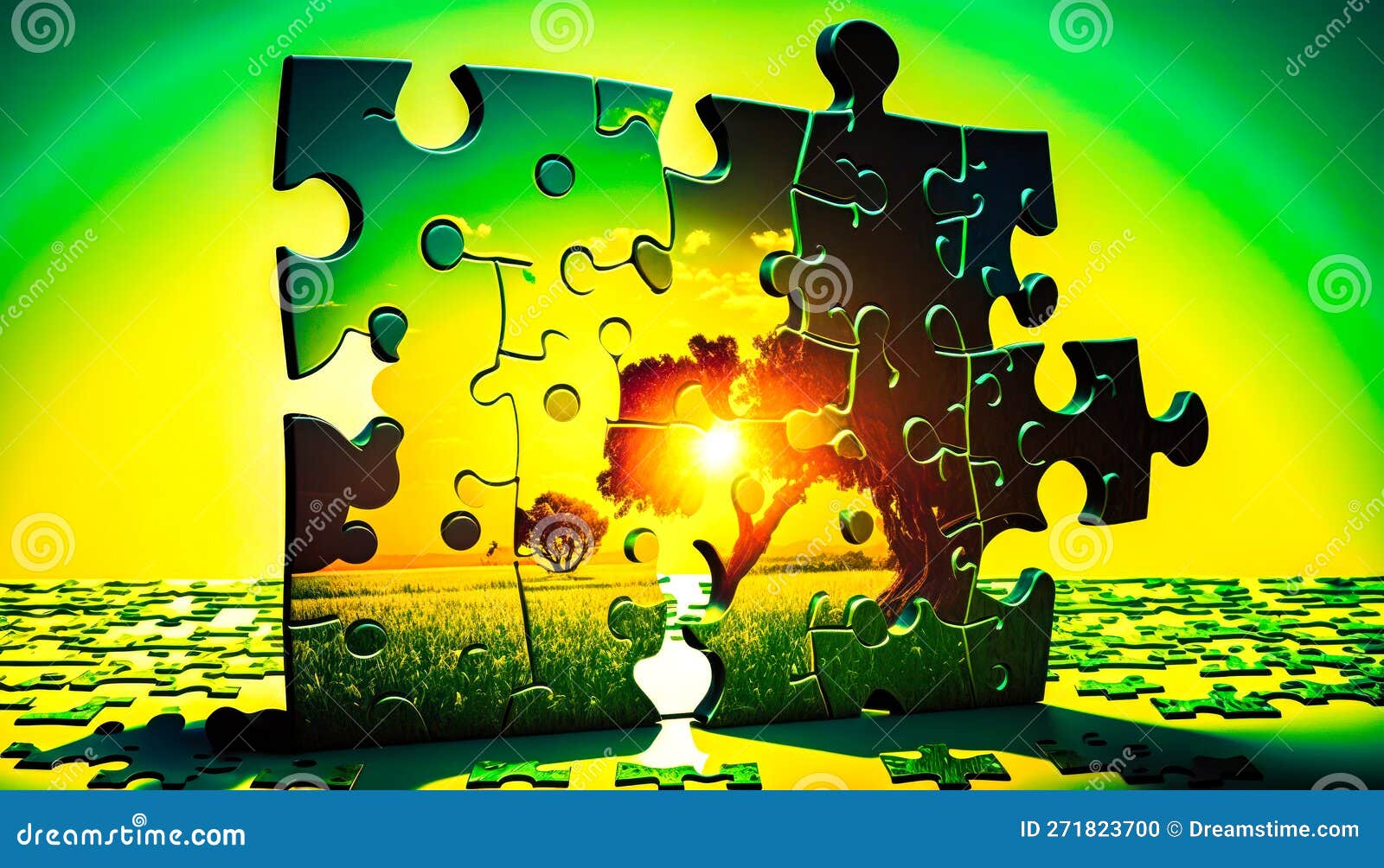 Puzzle Piece with Tree in the Middle. Generative AI Stock Illustration ...