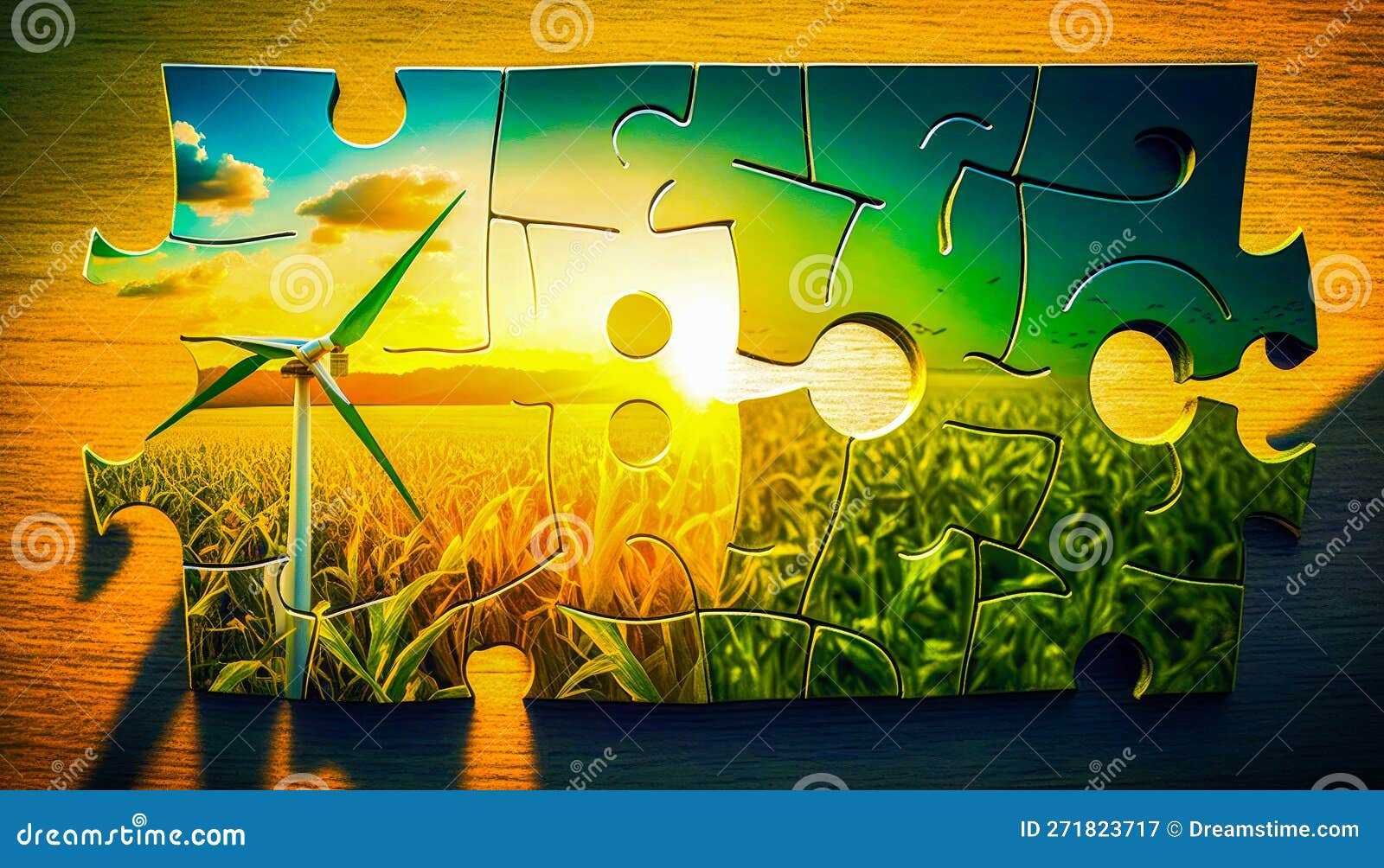 Puzzle Piece with Wind Turbine in the Middle. Generative AI Stock ...