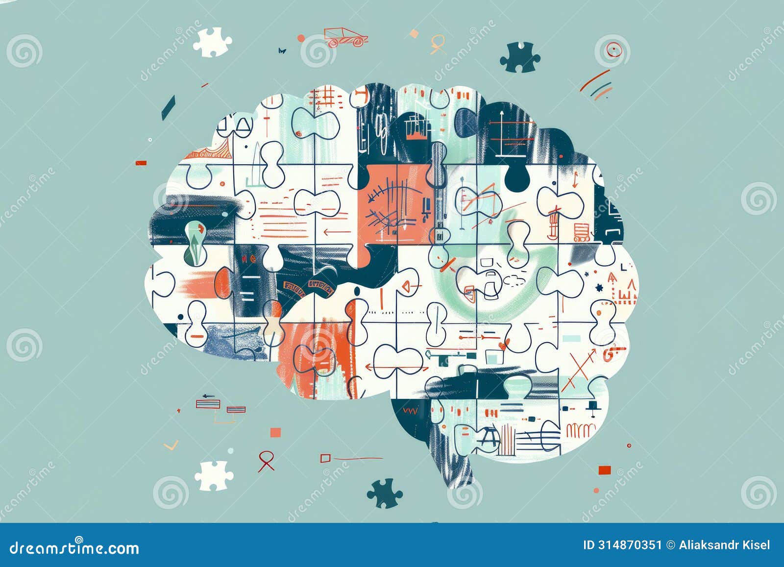 Puzzle Pieces Arranged in the Shape of a Human Brain Illustrate Various ...