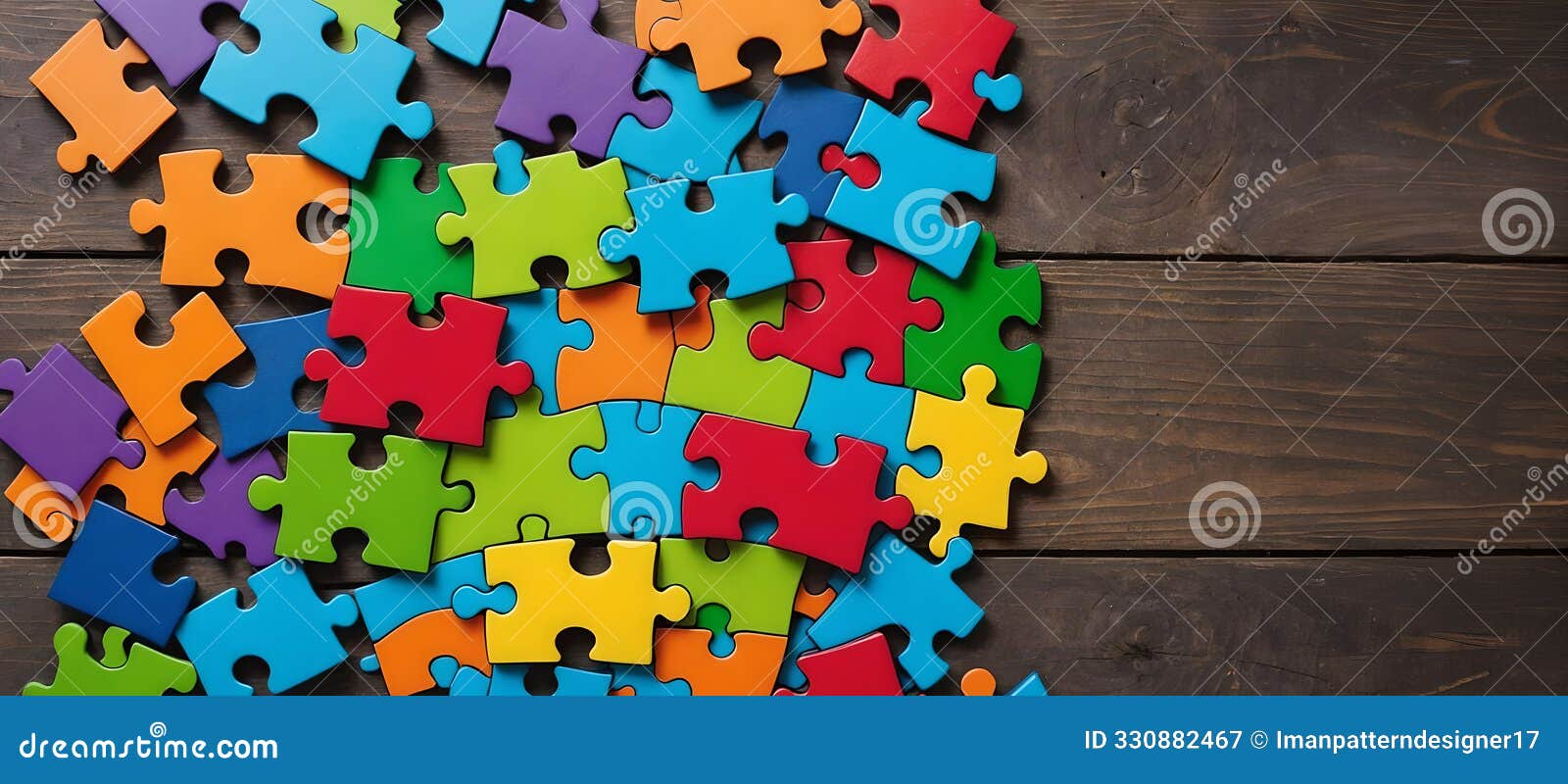 Colorful Buzzle Pieces Background Over a Wooden Table with a Copy Space ...