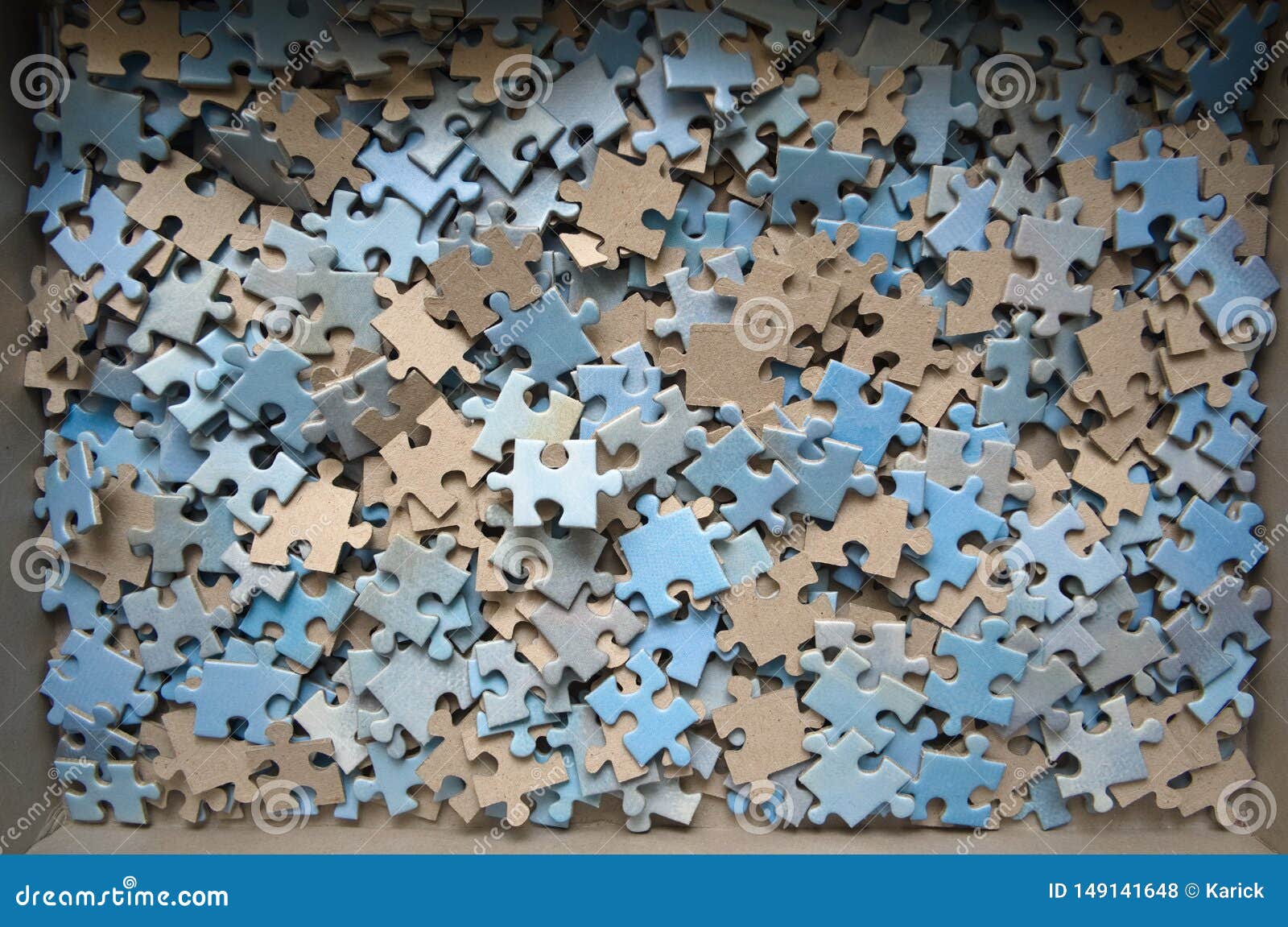 Puzzle Pieces in the Box Mostly Blue and White Colors Stock Photo ...