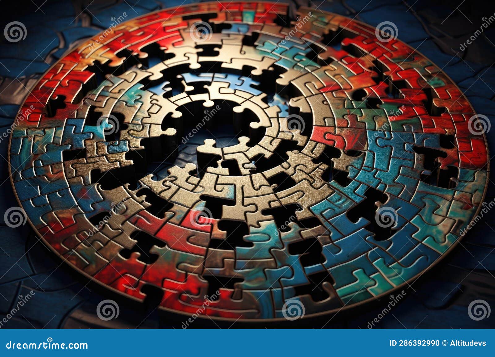 Puzzle Pieces Connected in a Spiral Pattern Stock Photo - Image of ...