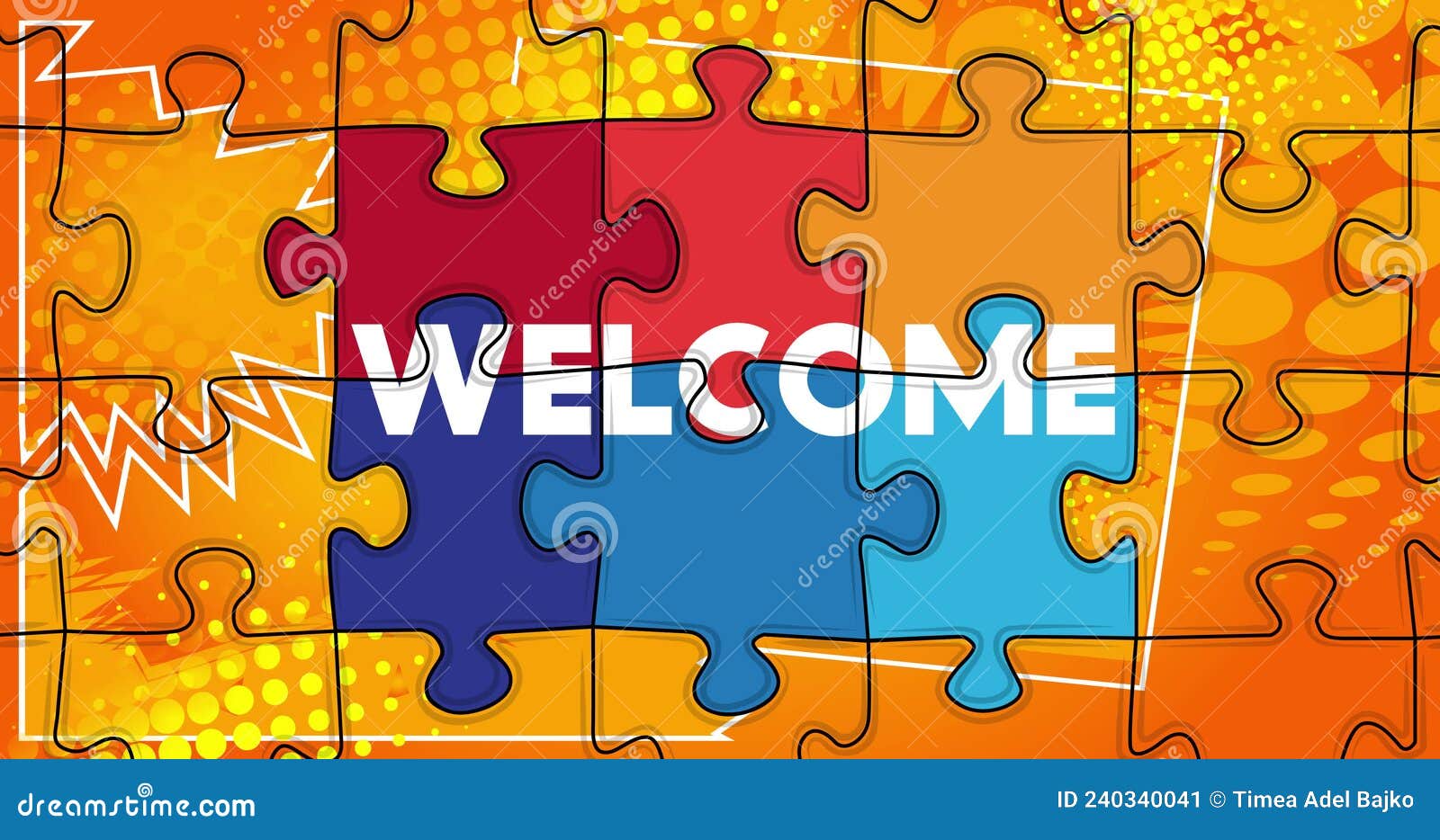 Puzzle Pieces, Elements Connecting in Order with the Text Welcome ...