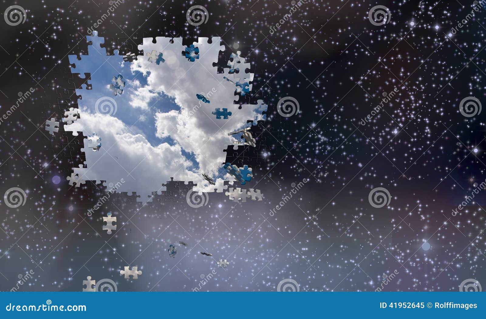 Puzzle Pieces Fall from Night Sky Stock Illustration - Illustration of ...