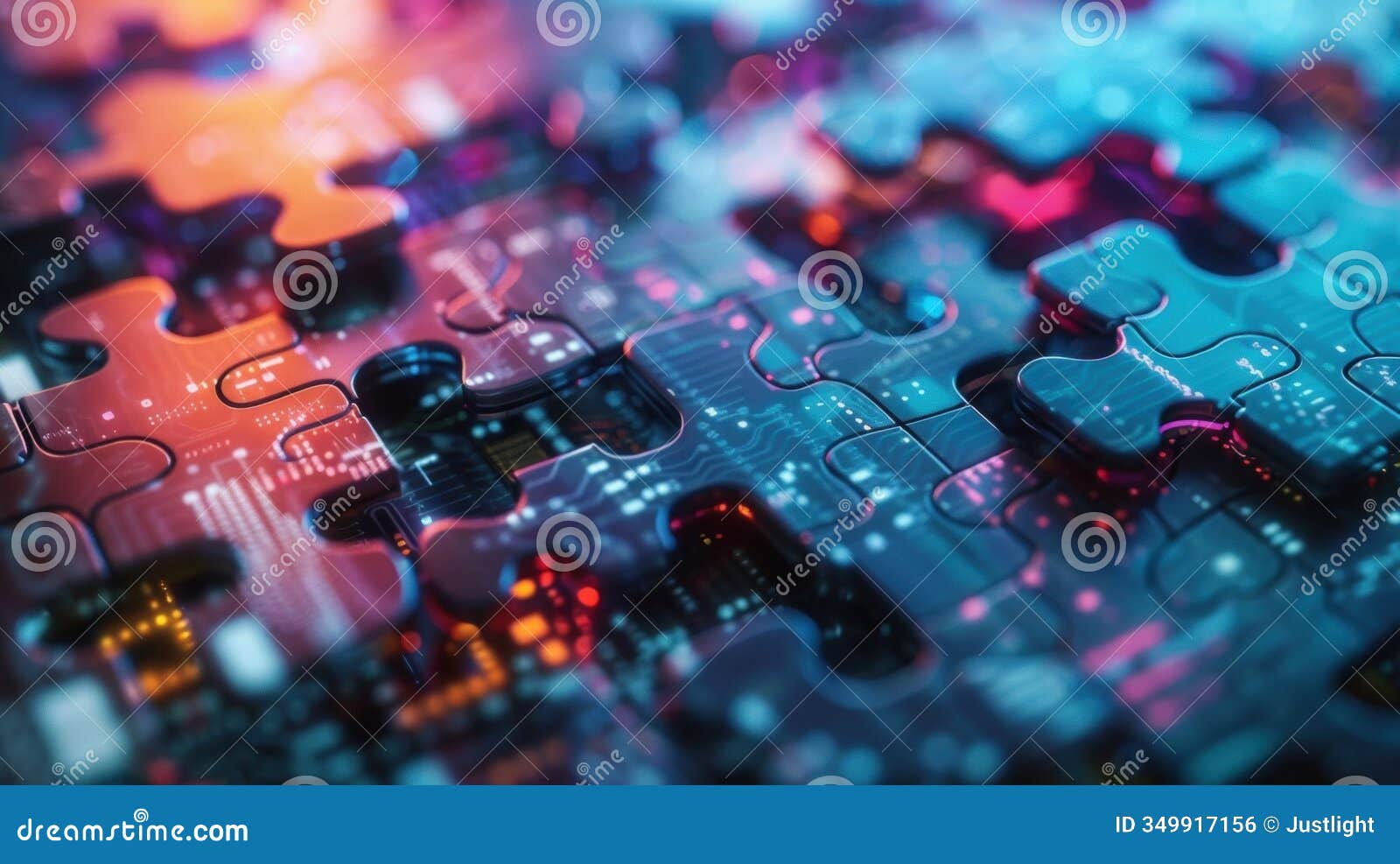 Puzzle Pieces Forming Big Data Solution with Futuristic Circuitry Stock ...