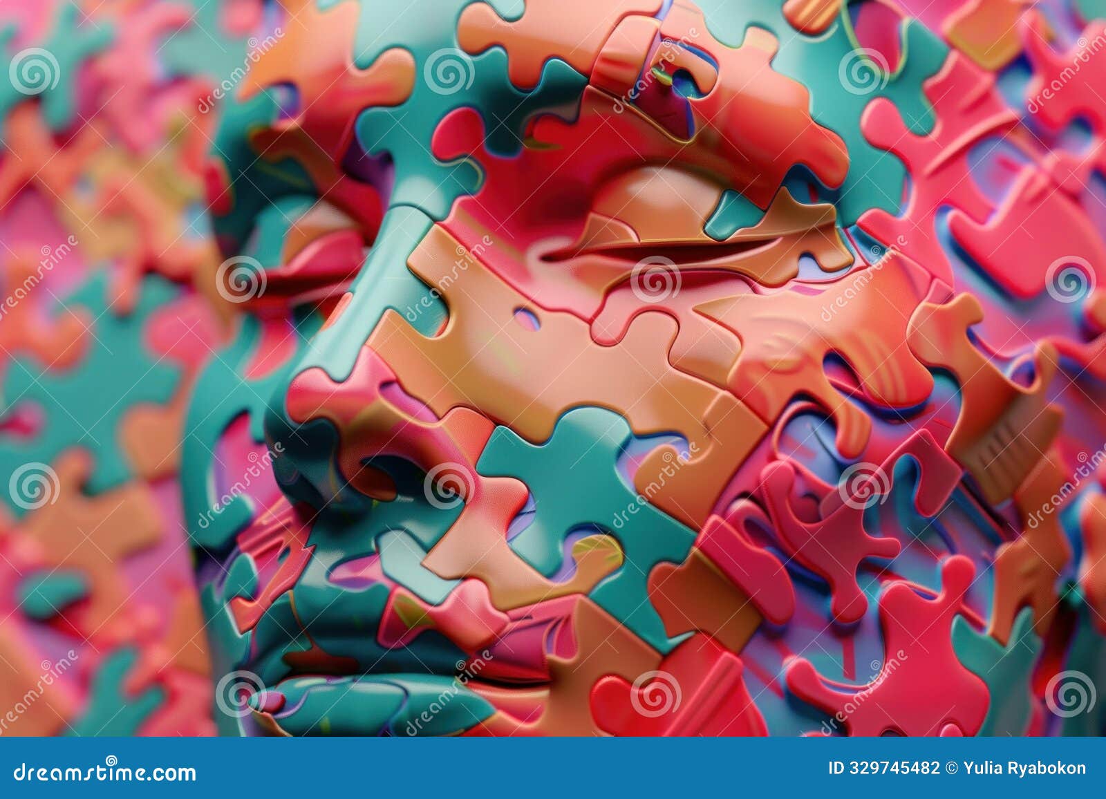 Puzzle Pieces Forming a Colorful Human Face Stock Illustration ...