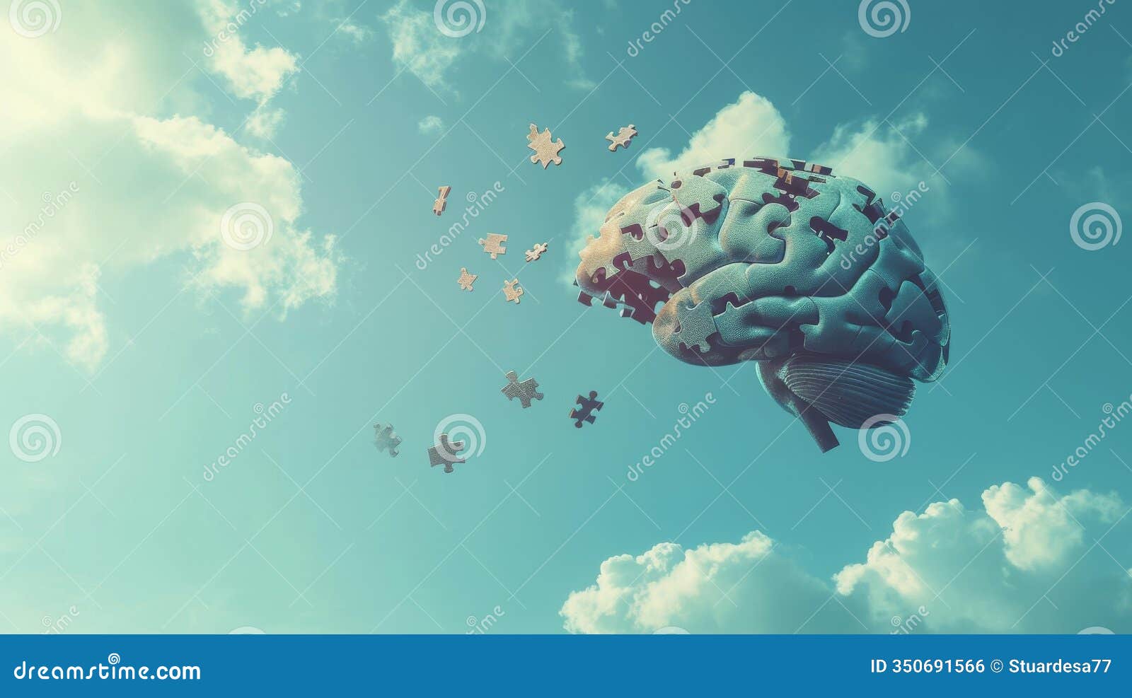 Puzzle Pieces Forming a Human Brain Floating in the Sky Stock Photo ...