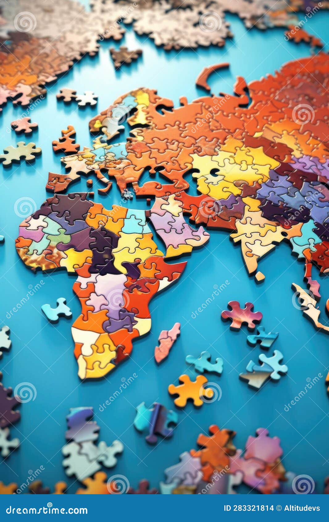Puzzle Pieces Forming a World Map for Global Unity Stock Illustration ...