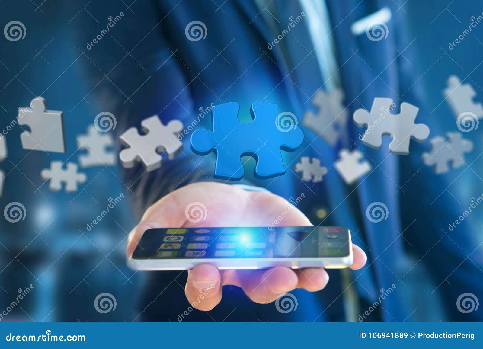 Puzzle Pieces on a Futuristic Interface - 3d Rendering Stock ...