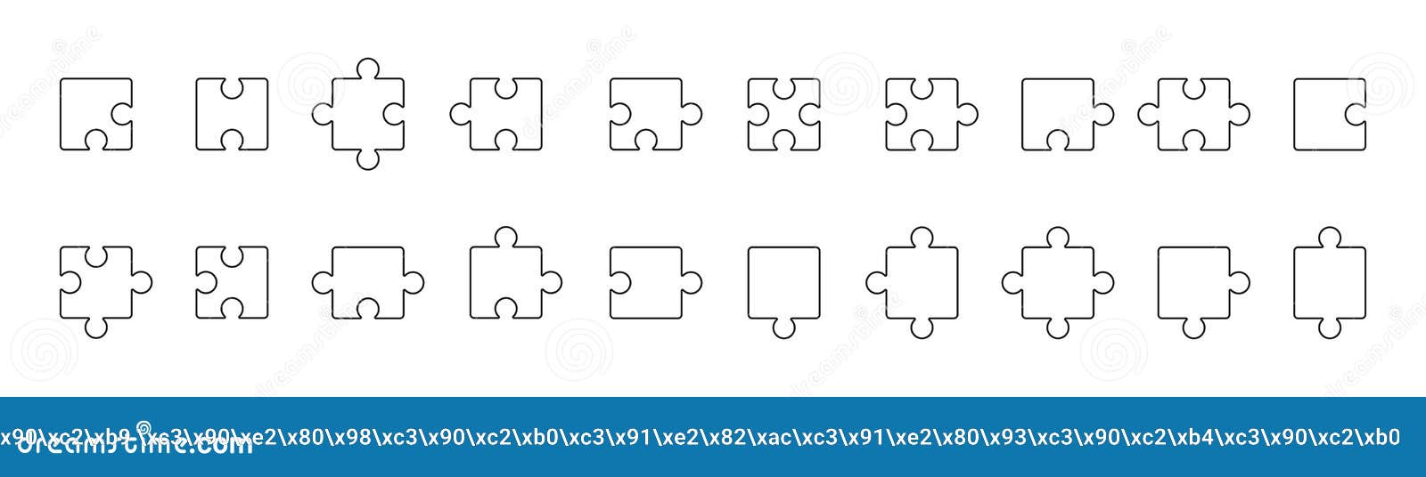 Puzzle pieces line set stock illustration. Illustration of puzzle ...
