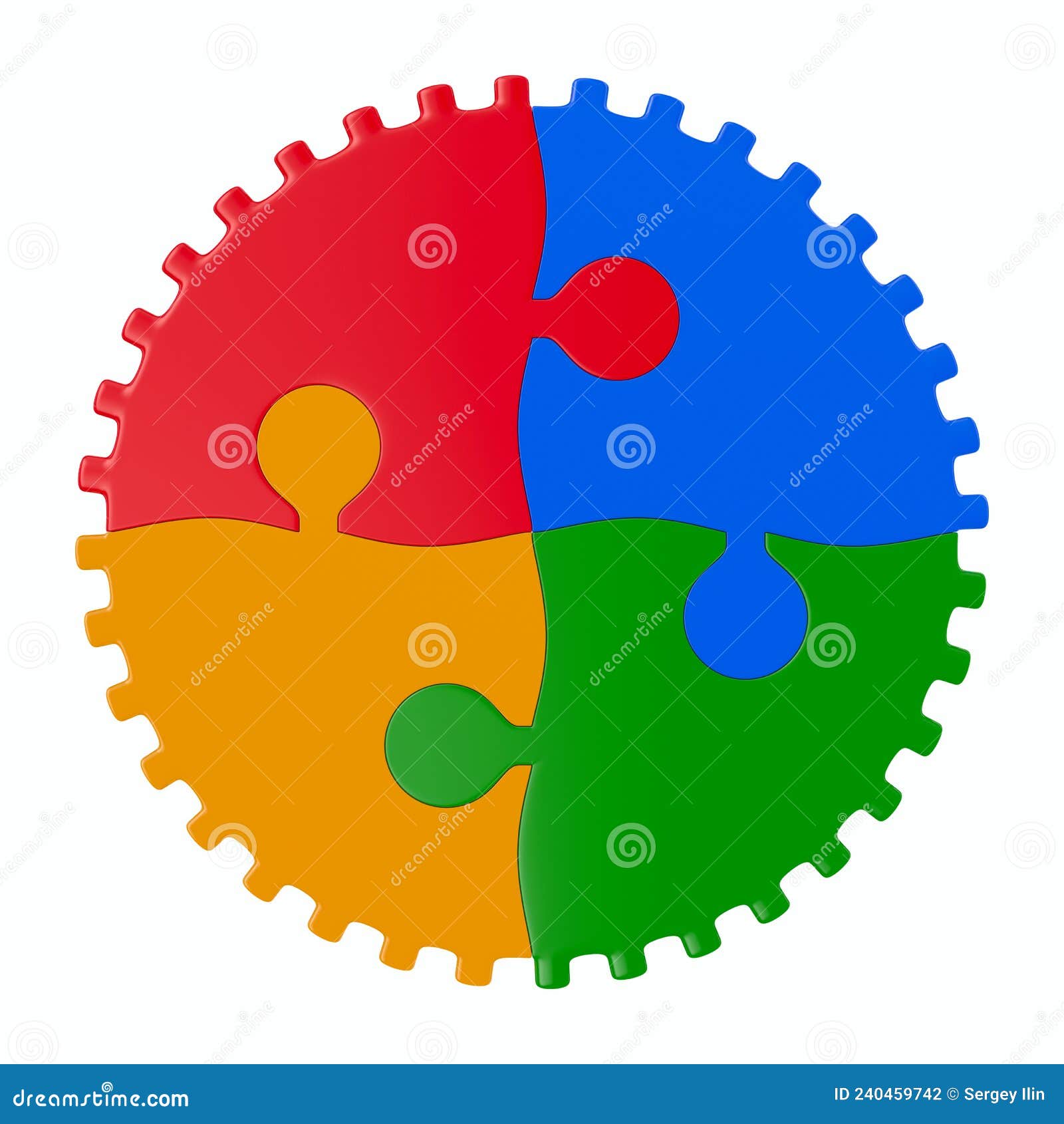Puzzle Pieces Link in Circle on White Background. Isolated 3d ...