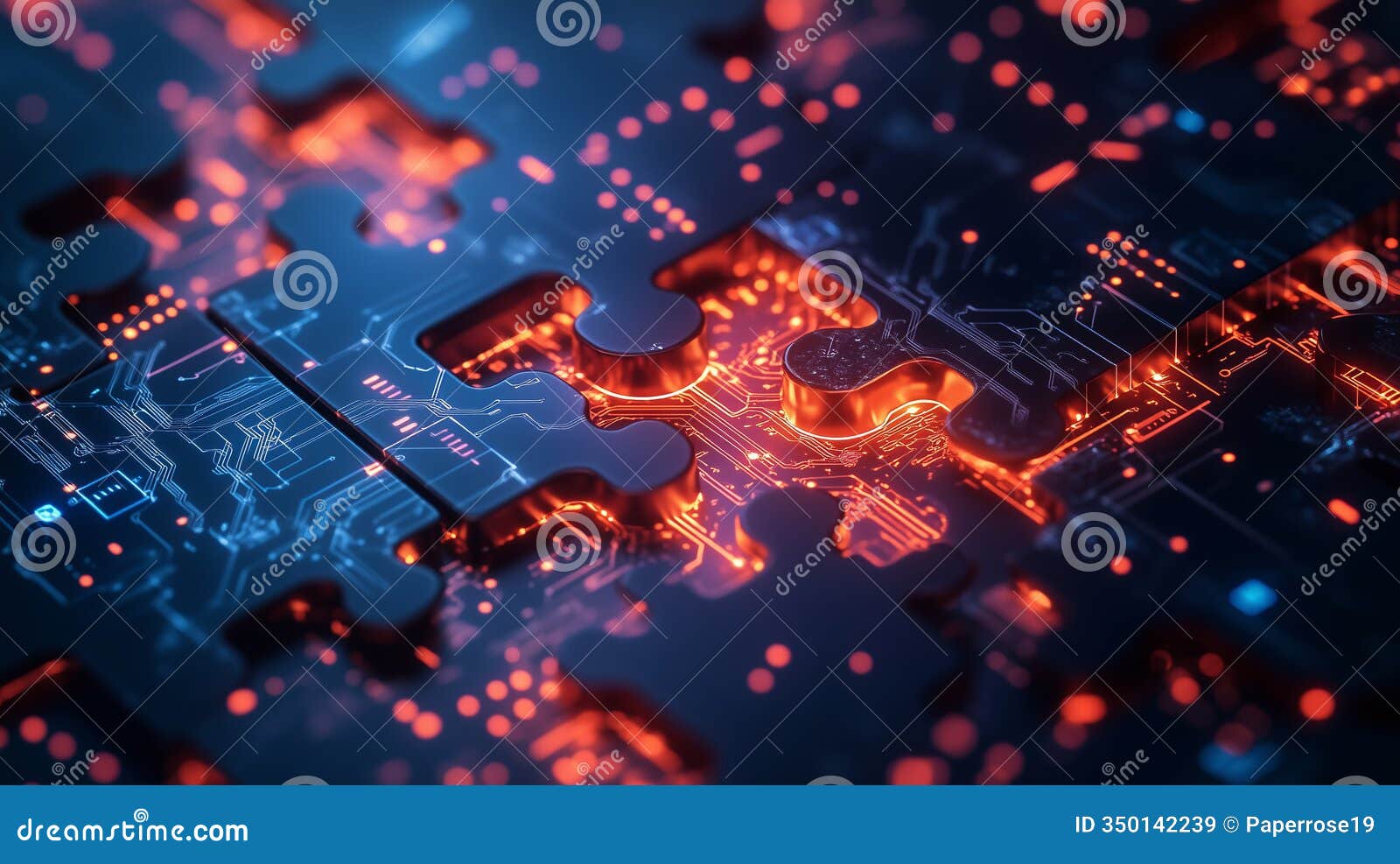Puzzle Pieces Merging with Circuit Patterns Representing Technology ...