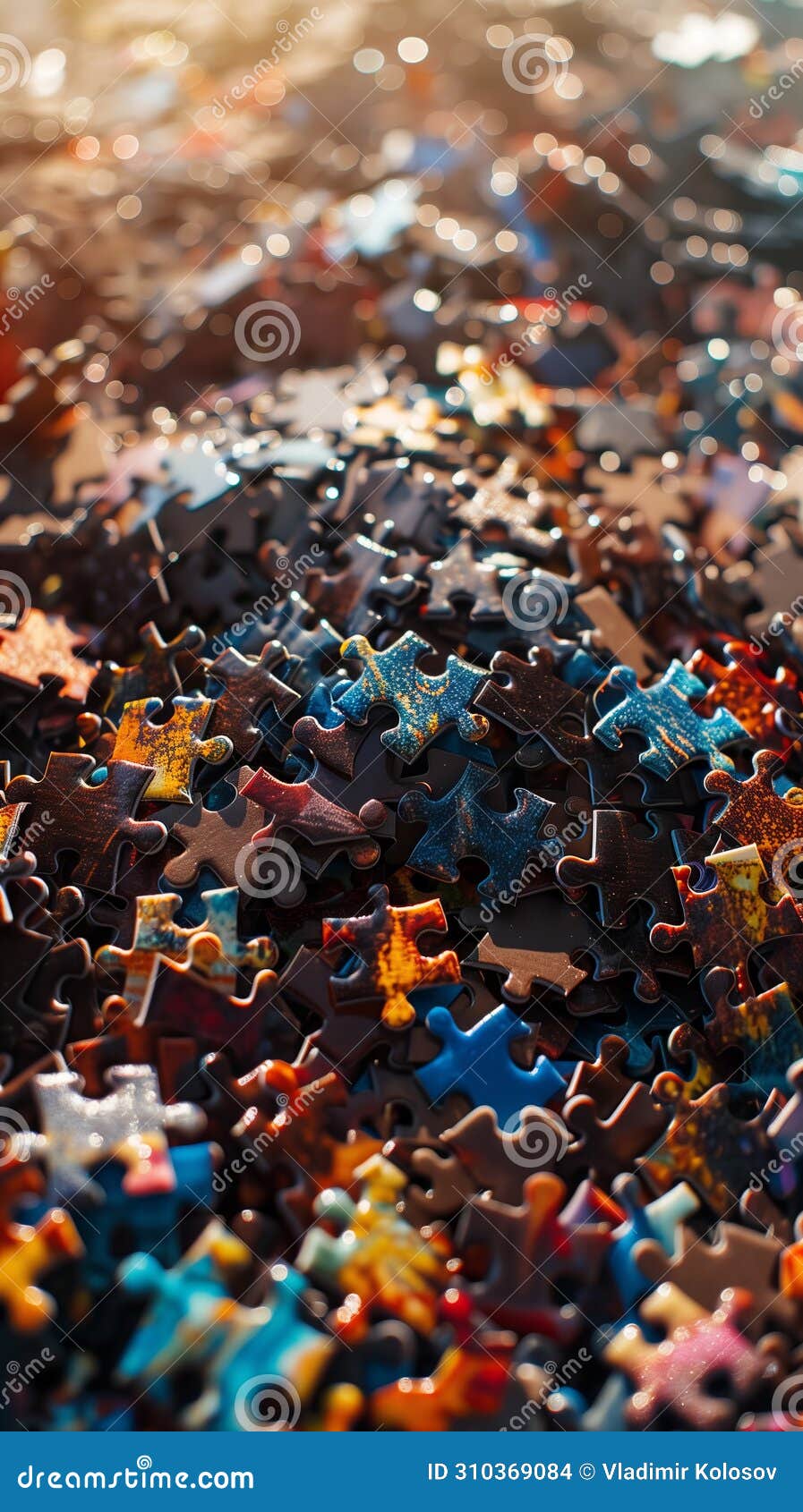 Puzzle Pieces in a Pile. Low-angle Shot Stock Illustration ...