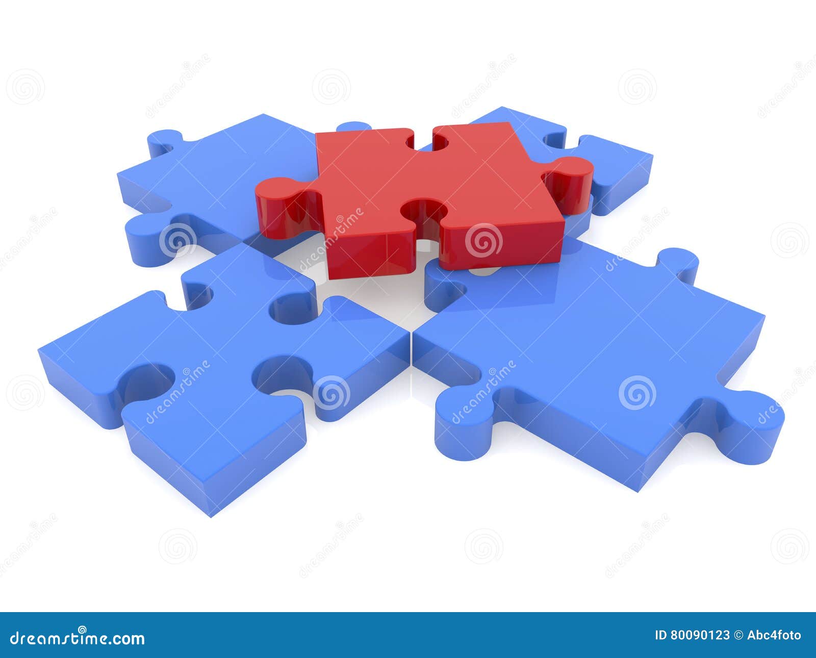 Puzzle Pieces in Red and Blue Colors on White Stock Illustration ...