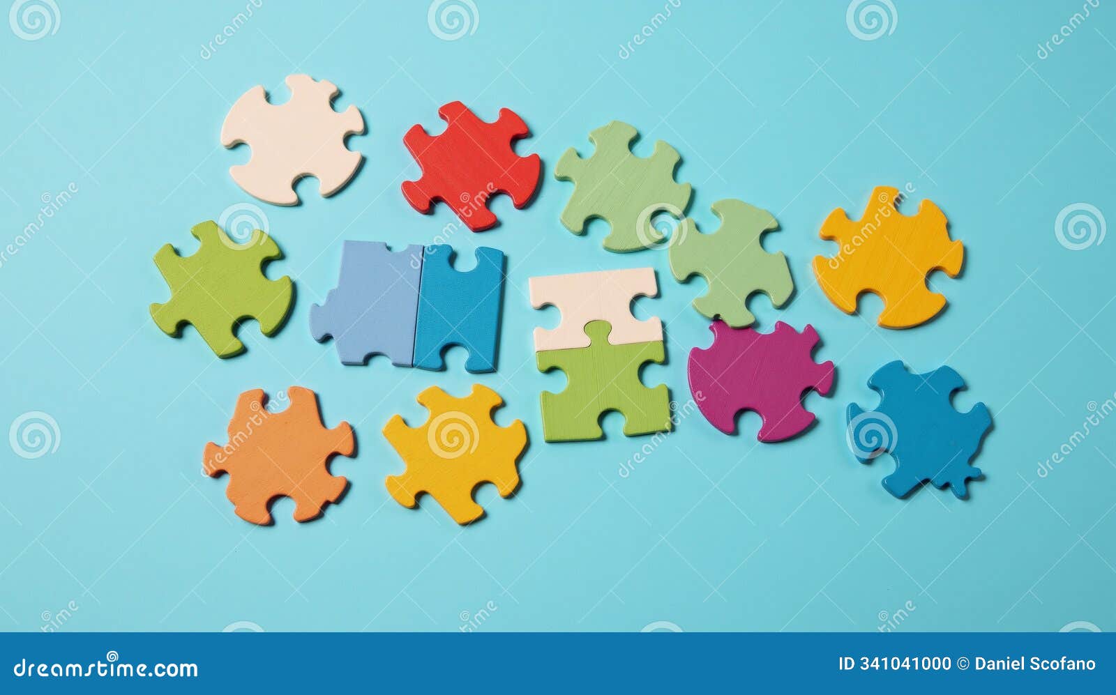 Puzzle Pieces Scattered on Blue Background Represent Creative ...