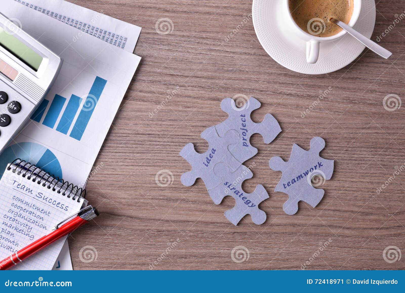 Puzzle Representation of Developing a Business Idea on Wood Table Stock ...