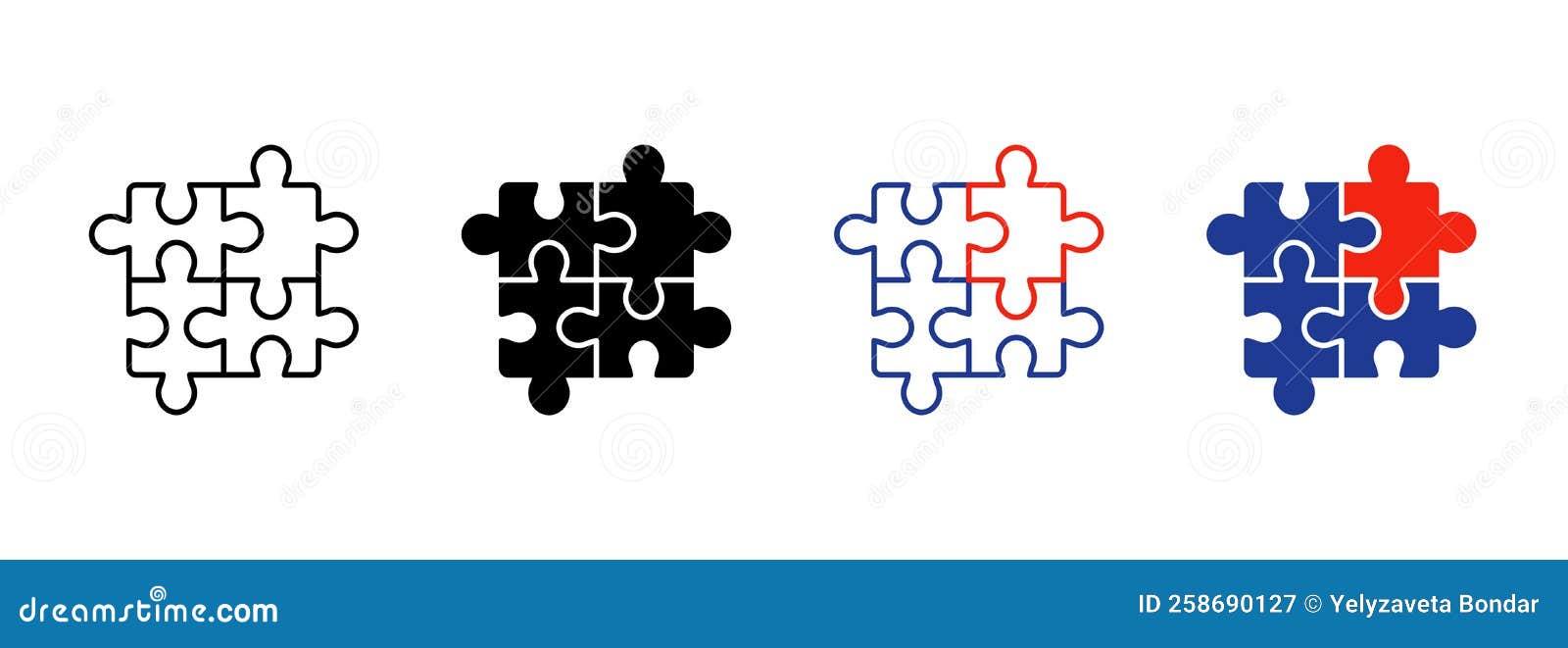 Puzzle Solve Problem Black Silhouette and Line Icon on White Background ...