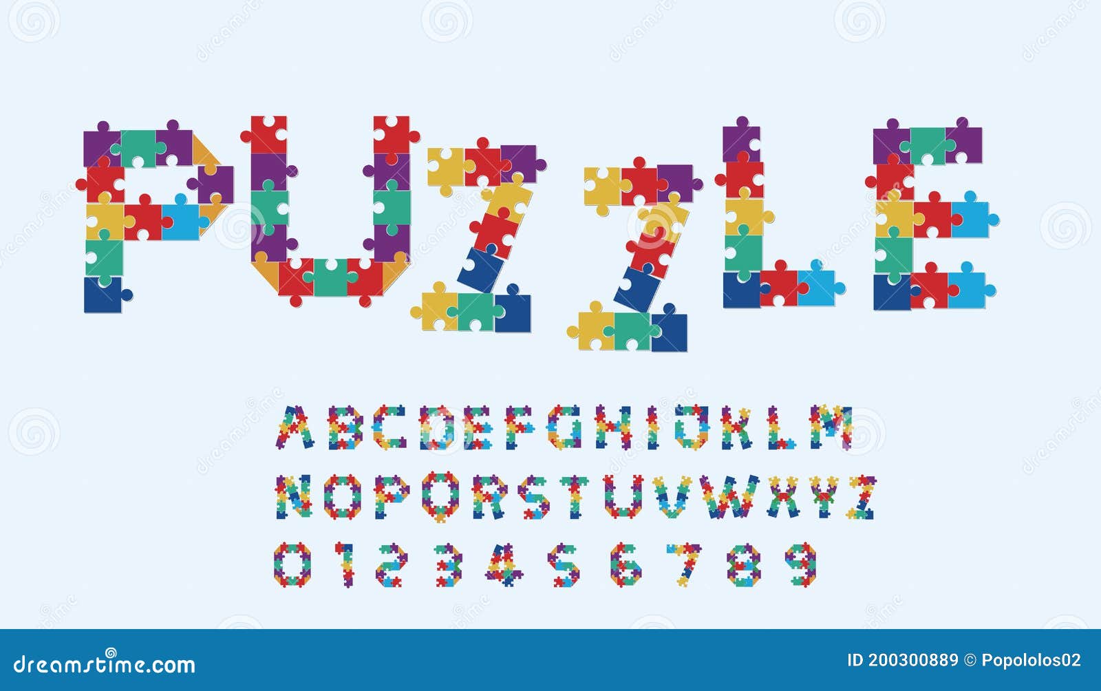 Puzzle Style Font Design, Alphabet Letters and Numbers, Stock Vector ...