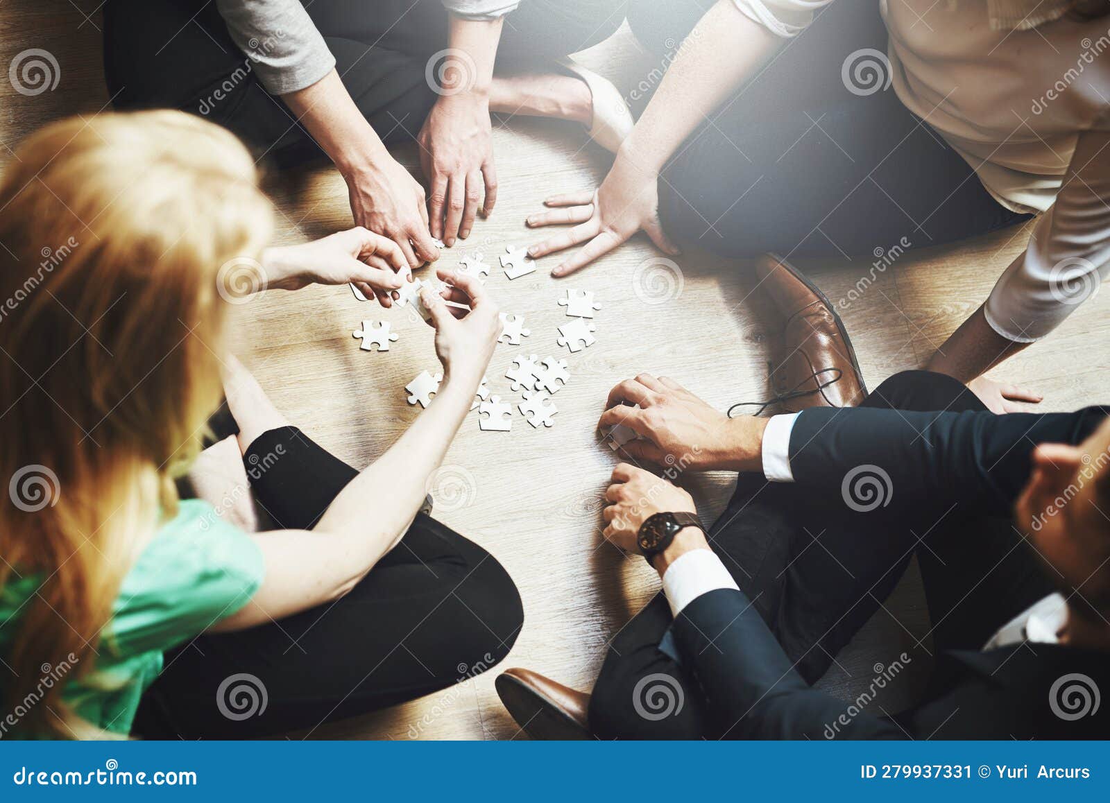Puzzle, Teamwork and Group of People Thinking, Planning or Solution ...