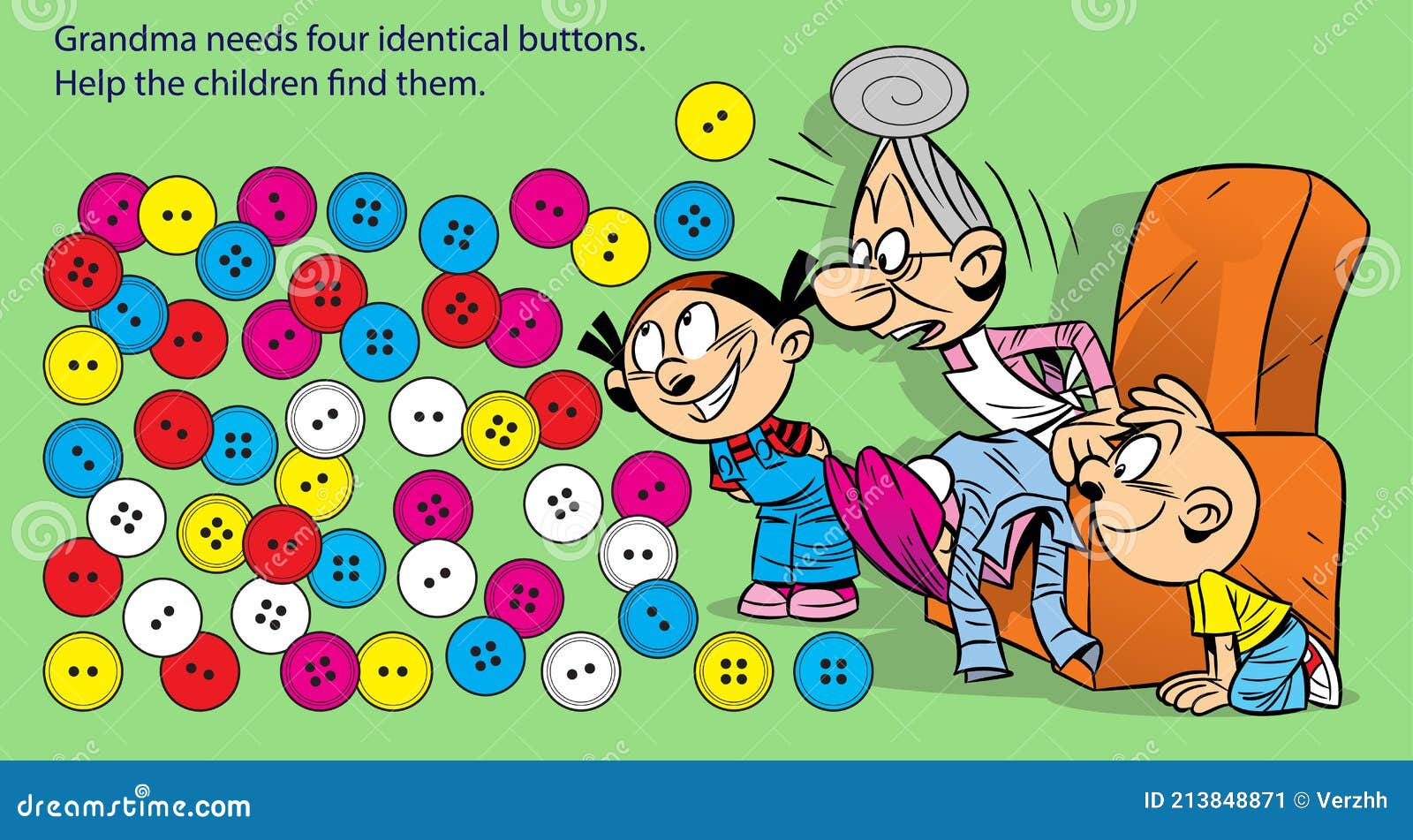 Puzzle Where Grandma is Looking for Identical Buttons Stock Vector ... Puzzle Where Grandma is Looking for Identical Buttons Stock Vector ...