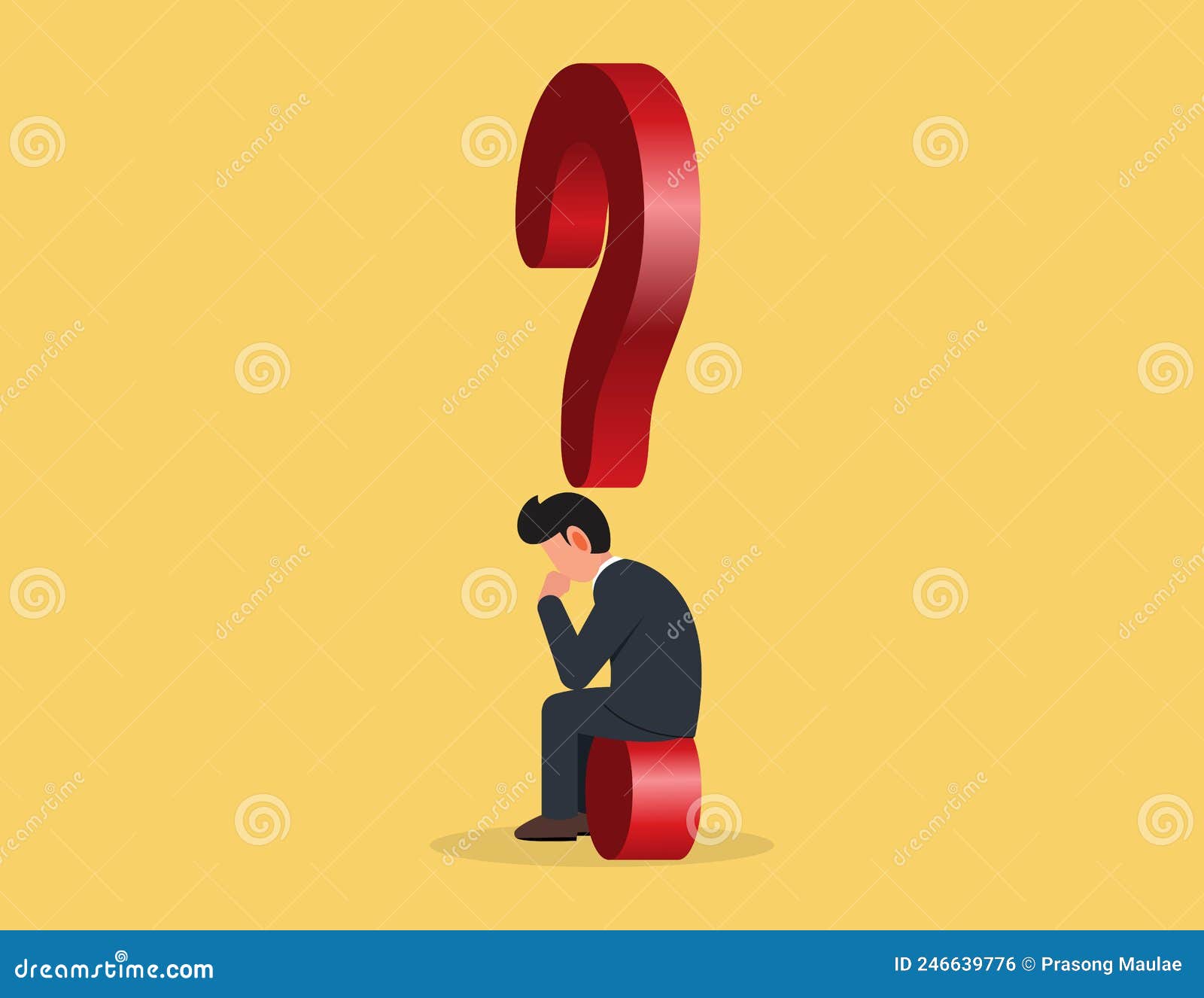 Puzzled Business Man Sitting on a Question Mark. Thinking ...