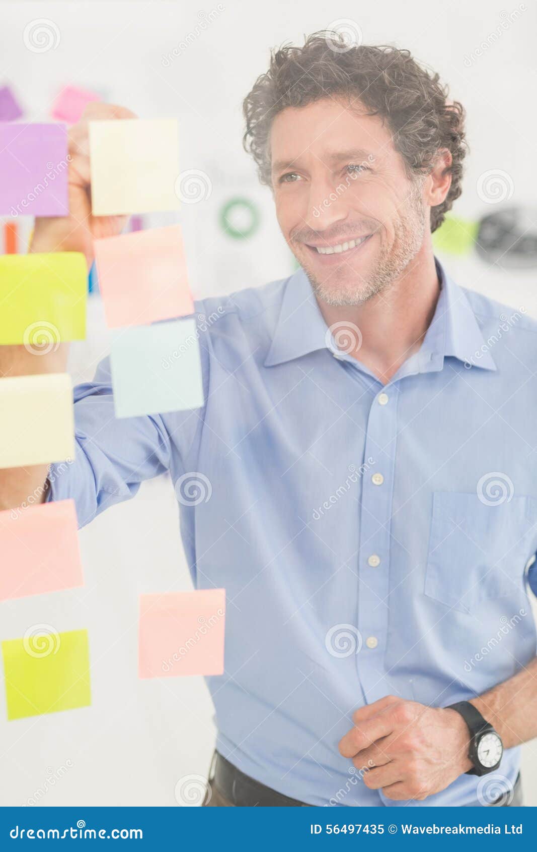 Puzzled Businessman Looking Post Its on the Wall Stock Image - Image of ...