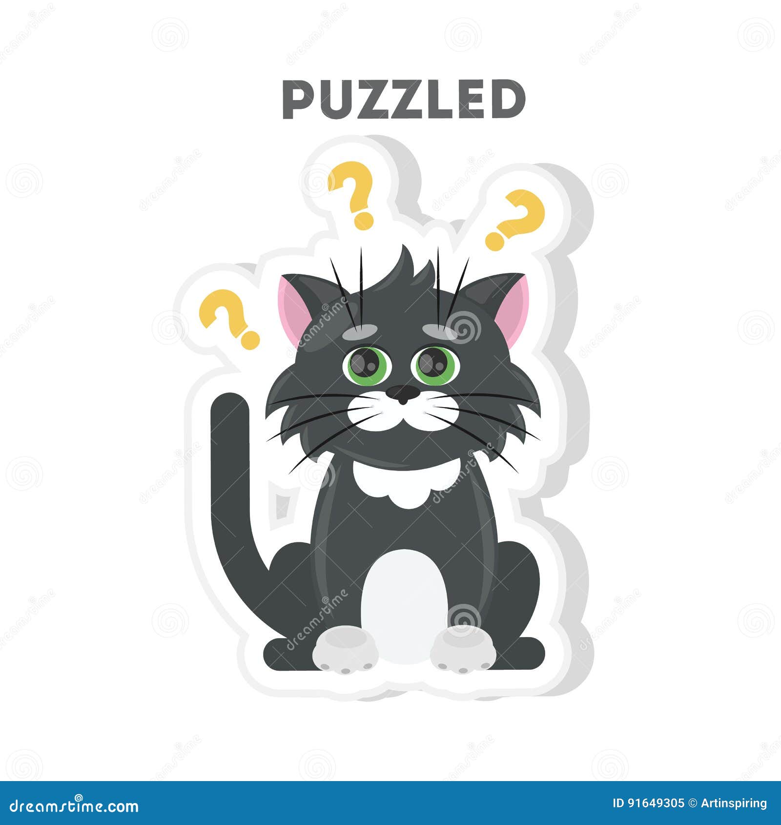 Puzzled cat sticker. stock vector. Illustration of shrug - 91649305