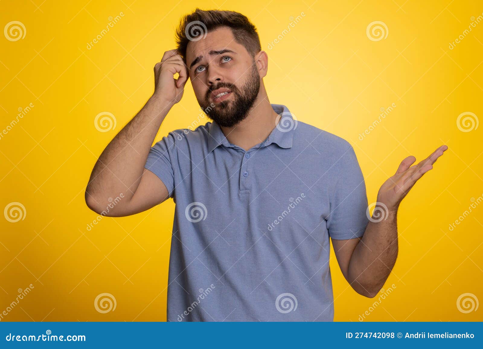 Puzzled Clueless Uncertain Man Raising Hands in Helpless, Embarrassed ...