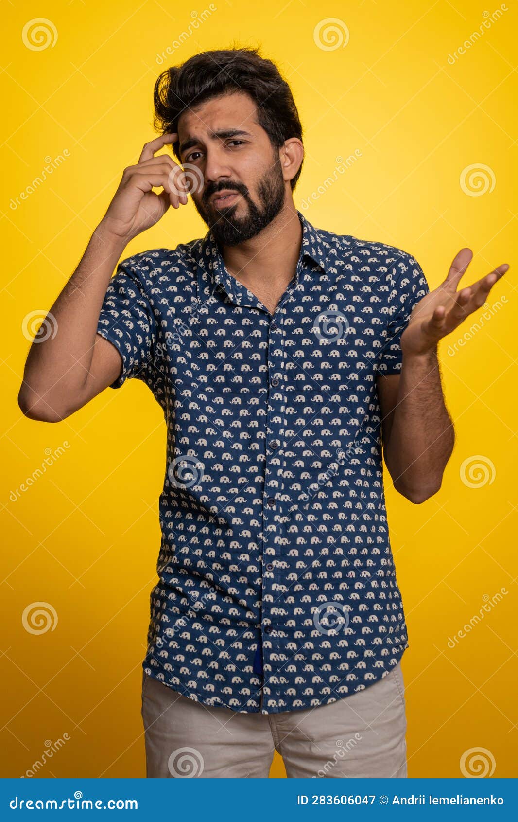 Puzzled Clueless Uncertain Man Raising Hands in Helpless, Embarrassed ...