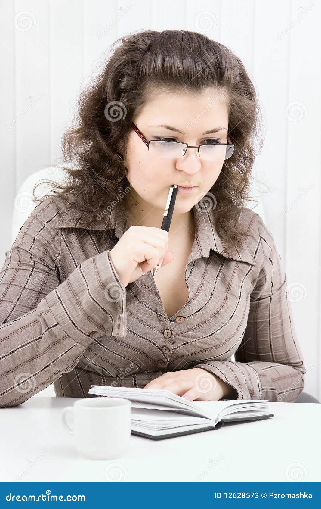 The Puzzled Girl with Notebook and the Handle Stock Image - Image of ...