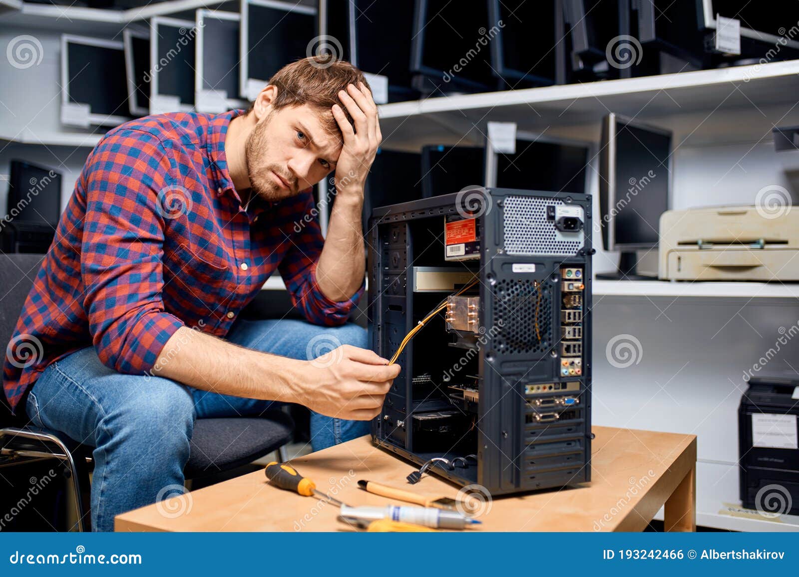 Puzzled Handsome Man Cannot Solve the Computer Problem Stock Photo ...