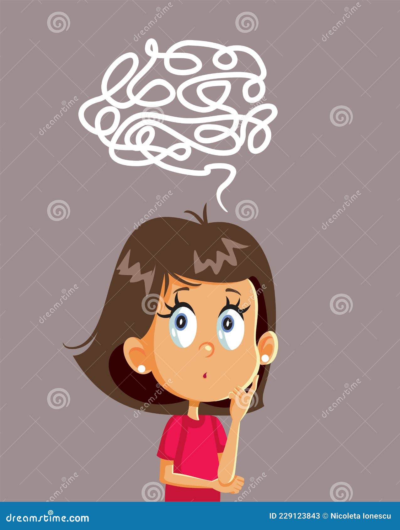 Puzzled Little Girl Solving Logical Problem Vector Cartoon Stock Vector ...