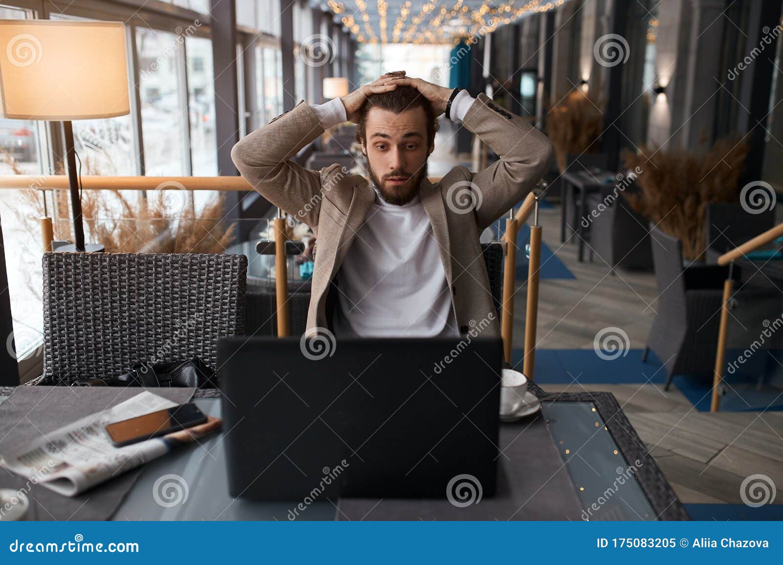 Puzzled Man Solving Business Problem, Guy Cannot Fix the Computer Stock ...