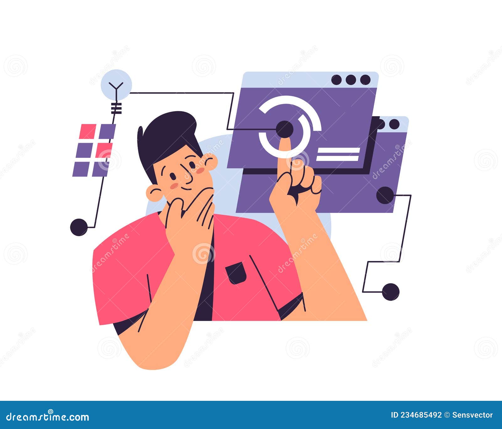 Puzzled Man Thinking about Task, Data Research Stock Vector ...