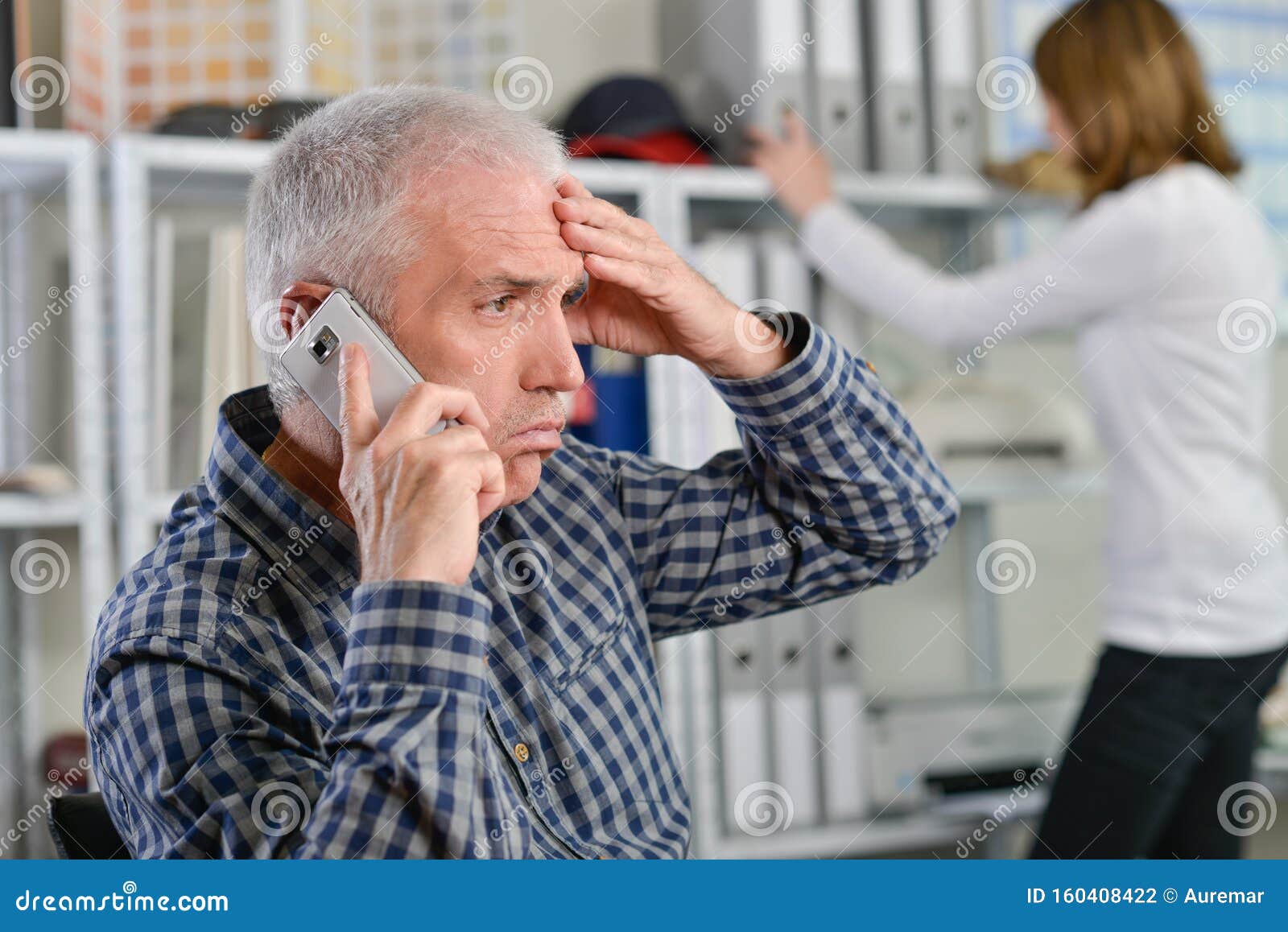 Puzzled man on phone stock photo. Image of solving, problem - 160408422