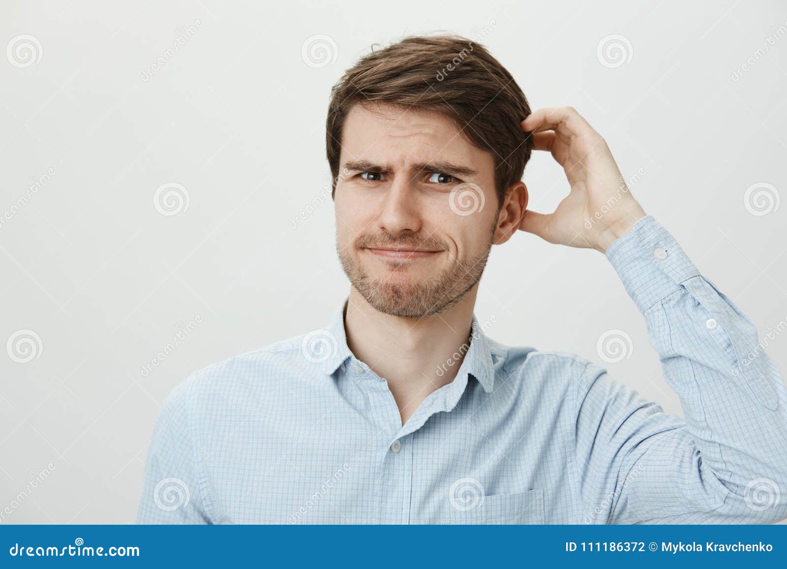 Puzzled Ordinary European Guy with Bristle Scratching Head while ...