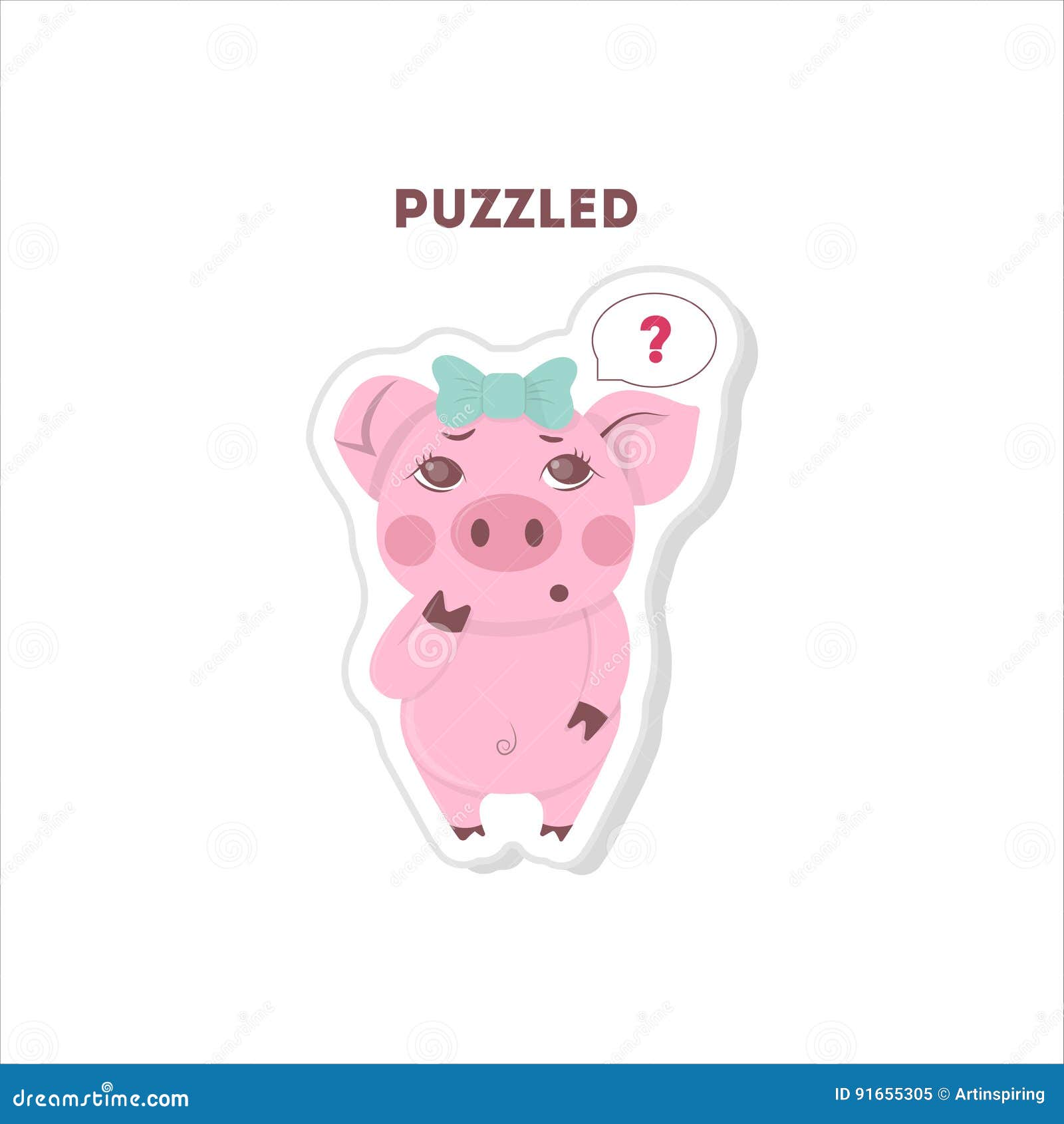 Puzzled pig sticker. stock vector. Illustration of pink - 91655305