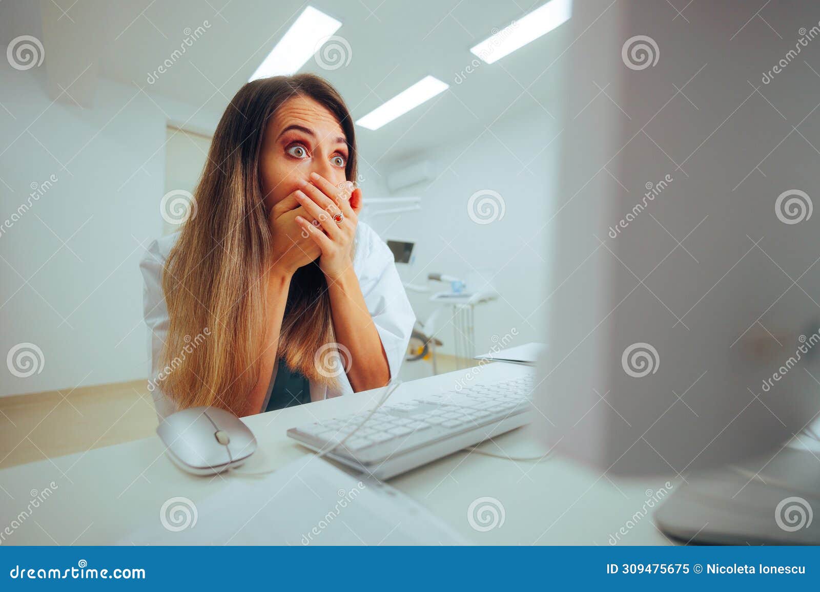 Surprised Doctor Checking Digital Records Feeling Confused Stock Image ...