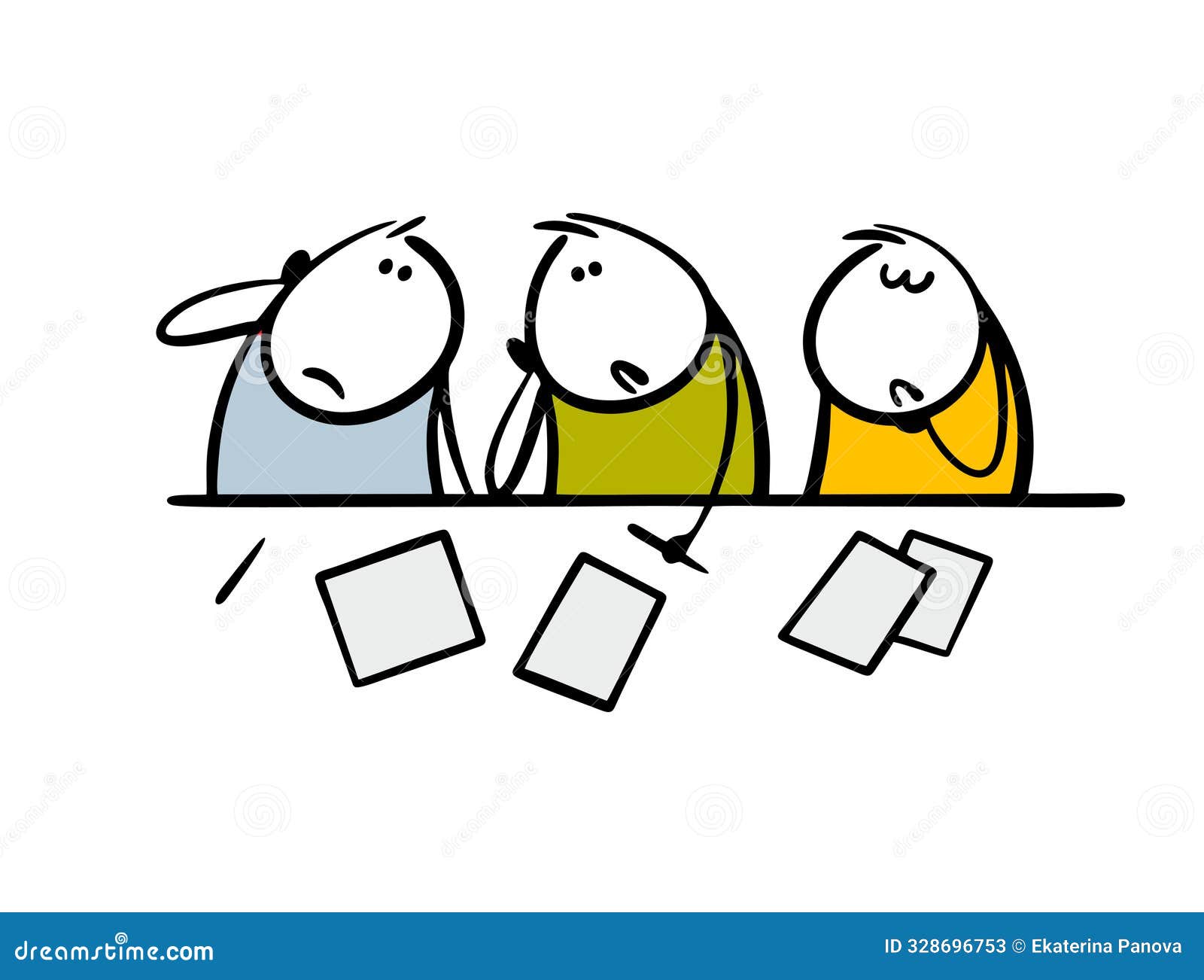 Puzzled Students Solve a Test or a Difficult Task. Vector Illustration ...