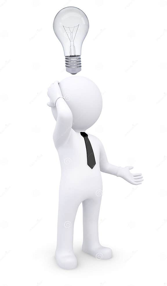 Puzzled White 3d Man with Light Bulb Over His Head Stock Illustration ...
